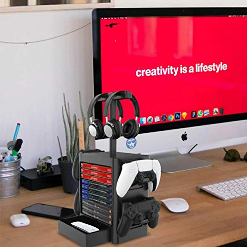 NiSotieb Multifunctional 10 Games Disk Storage Rack for PS5 Controller/Headset Stand Holder for PS4/Xbox Series X/Switch/PS5 Game Accessories Organizer