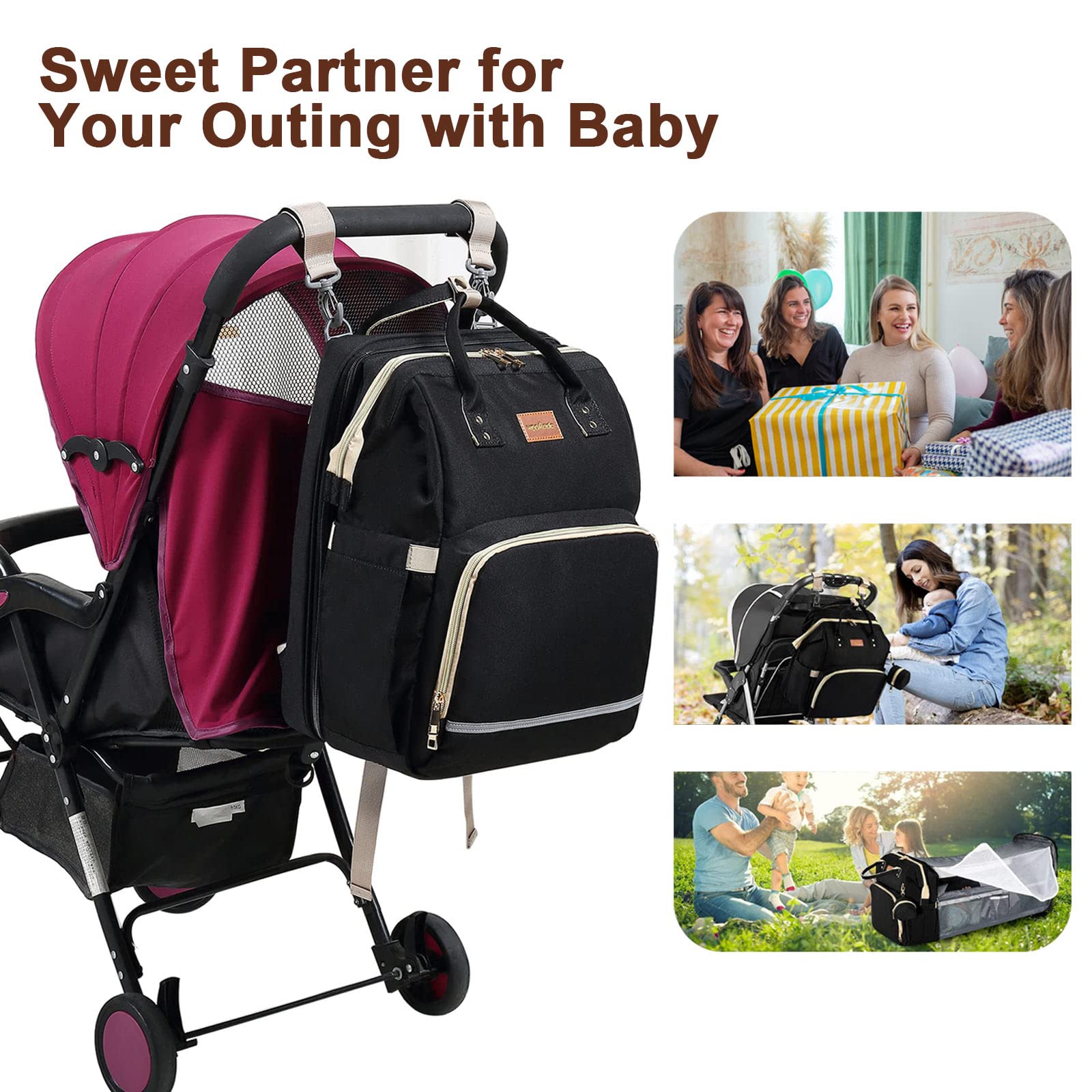 WOOMADA Baby Diaper Bag Backpack with Changing Station & Organizing Pouches for Baby Girl (pink2)