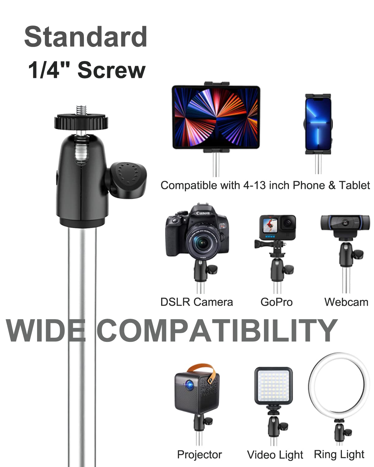 Tablet Wall Mount for iPad, 35in Adjustable Arm Drill Base Tablet Mount for Kitchen Cabinet Desk, Camera Holder Webcam Stand for iPad Pro 12.9 Air Mini, Galaxy Tabs, Switch,iPhone,4-13" Tablets