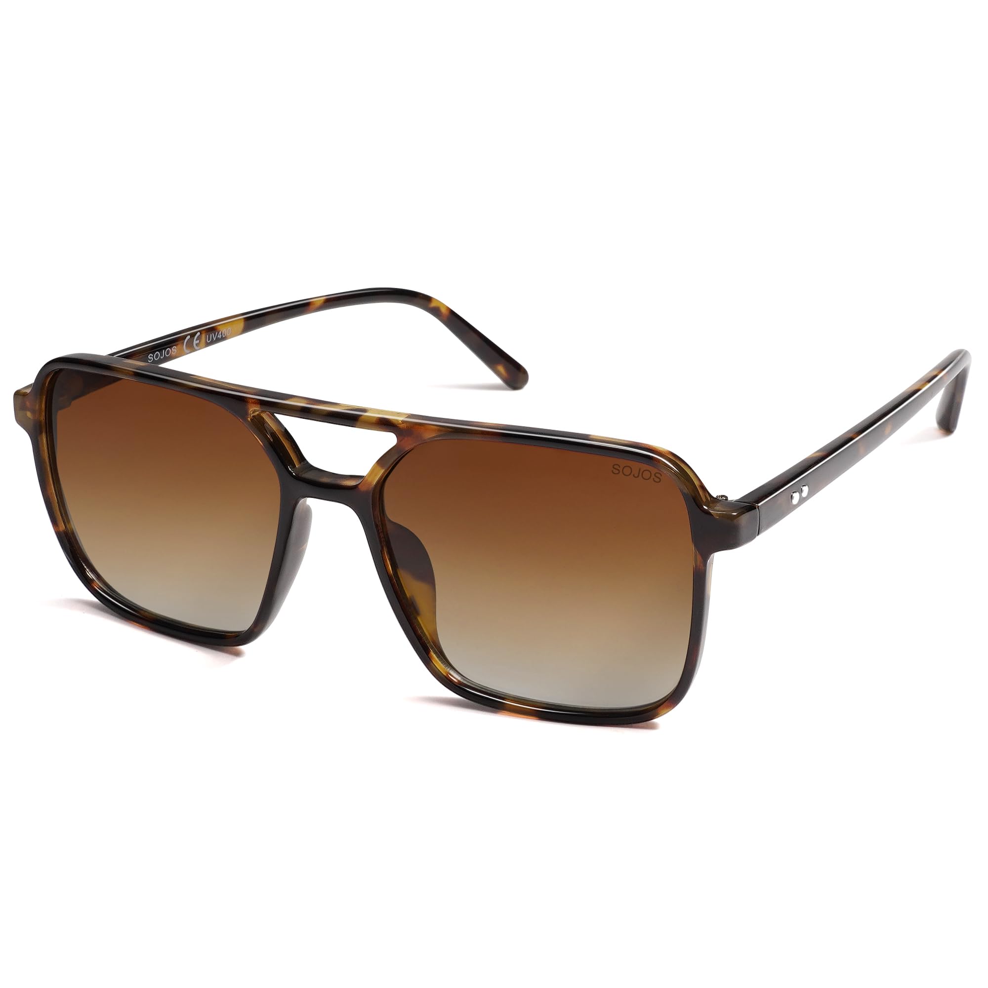 SOJOS Trendy Vintage Aviator Square Sunglasses For Womens Mens Retro 70s UV400 Women Sun Glasses SJ2327 Leopard Brown Grading Lens