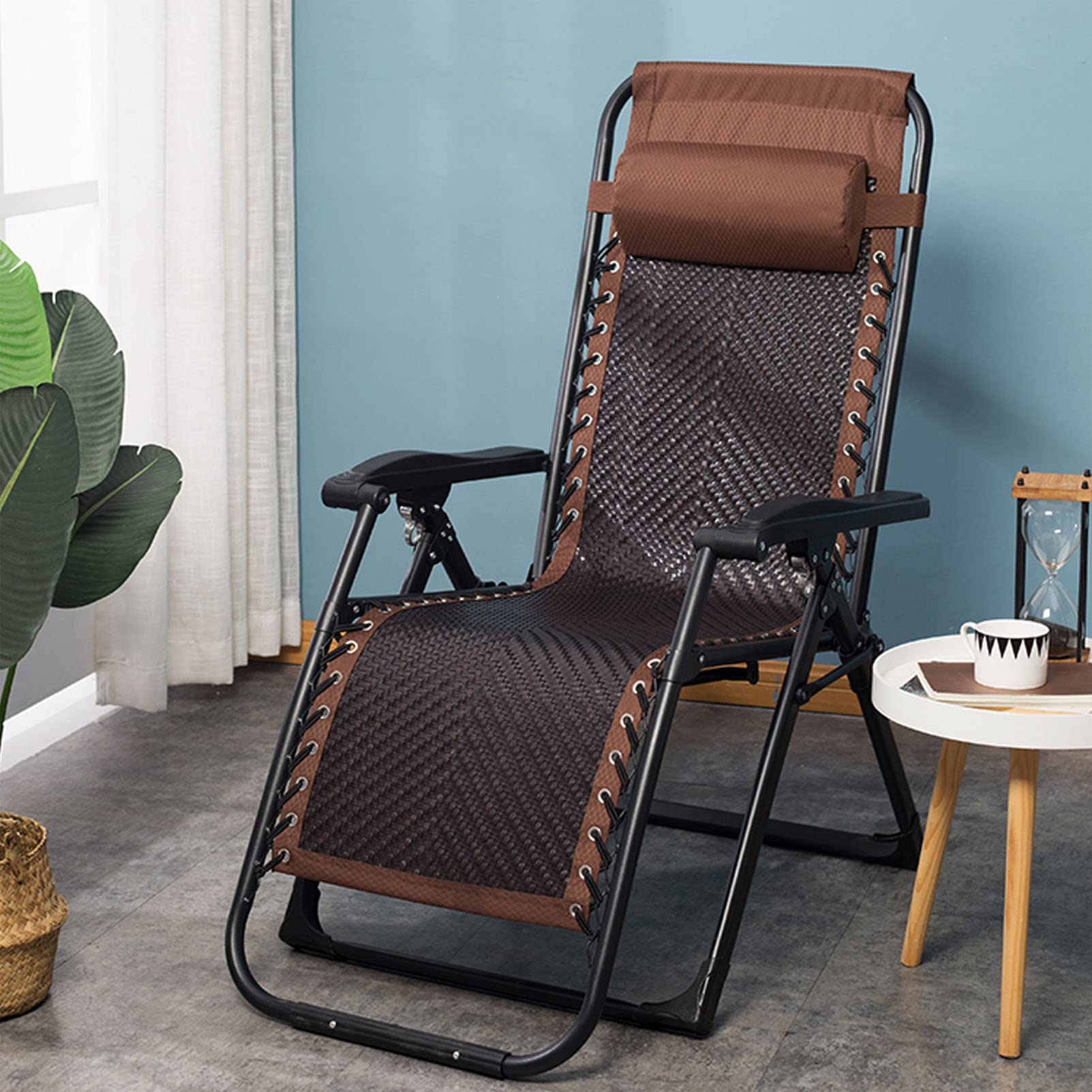Lounge Chair, Outdoor Reclining PE Rattan Patio Recliner Chairs Beach Pool Lawn Camping Indoor Office Deck Lounger Chair