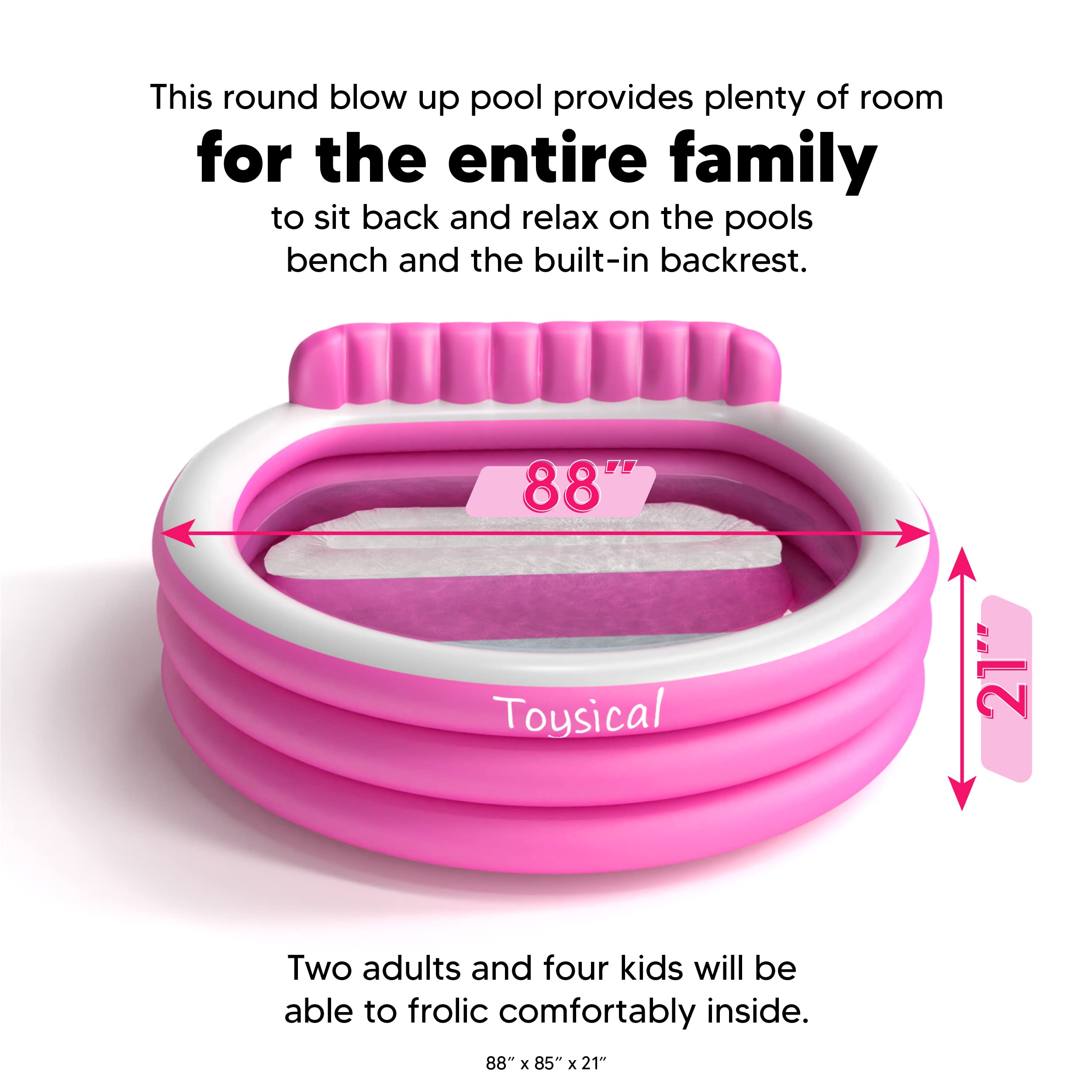 Toysical Round Lounge Inflatable Pool with Seats and Backrest for Kids, Family and Adults, β88 x 85 x 21β