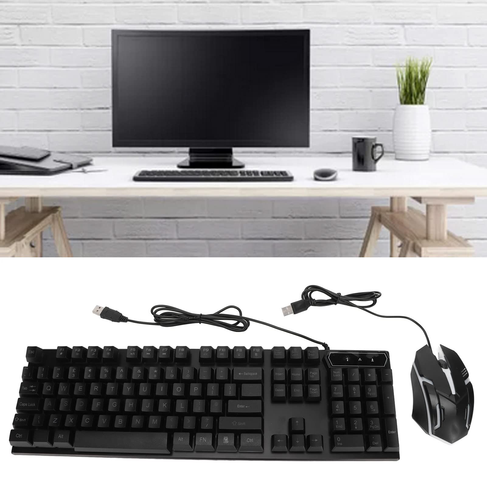 Zunate Wired Gaming Keyboard Mouse Combo, 104 Keys USB LED Backlit Keyboard, Compatible for Windows PC Games for Xbox One for PS4 (D280 Suit Word Transparent Black)