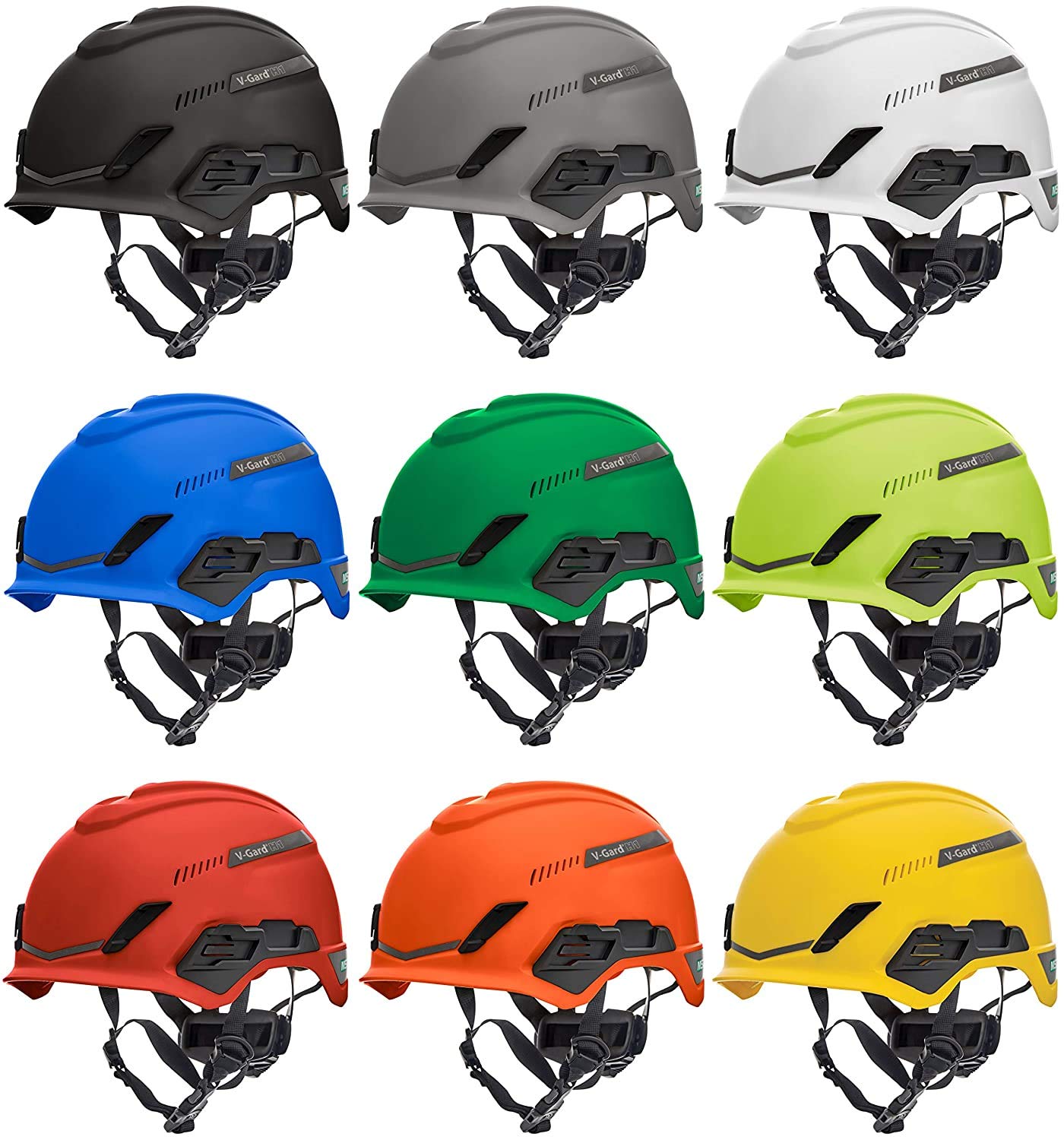 MSA 10194788 H1 V-Gard Helmet With Fas-Trac III Ratchet Suspension | Polyethylene Shell, Superior Impact Protection, Self Adjusting Crown Straps - Standard Size in Hi-Viz Yellow/Green