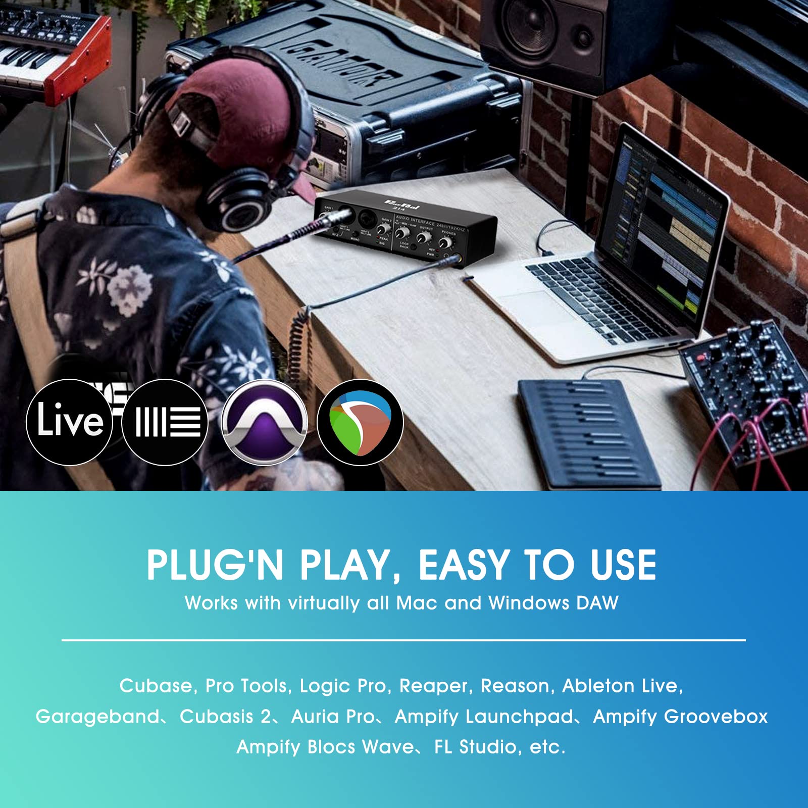 penypeal USB Audio Interface for PC 2-in 4-out with XLR Mic Amplifier,Hi-Z Switch,LOOPBACK,48V Phantom Power,24-bit/192 kHz TRS Balanced Ultra-Low Latency Monitor, Recording, Streaming and Podcasting