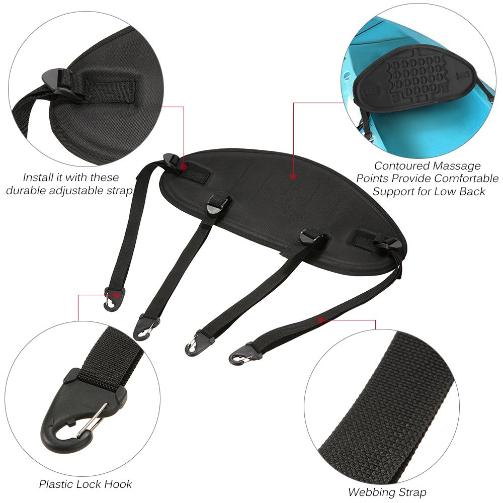 Lixada 1pc Adjustable Kayaking Canoeing Sit On Top Kayak Seat Back Rest Seat Backrest Support Back Pad Band Antiskid Cushiony Black