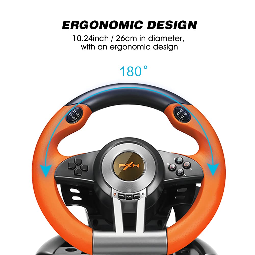 PXN V3IIBK PC Racing Wheel Game Steering Wheel, Used - Like New Driving Wheel Volante PC 180 Degree Racing with Pedal for Windows PC, PS3, PS4(orange02)