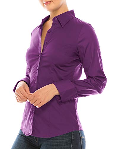 MAYSIX APPAREL Long Sleeve Stretchy Button Down Collar Office Formal Shirt Blouse for Women Purple XL