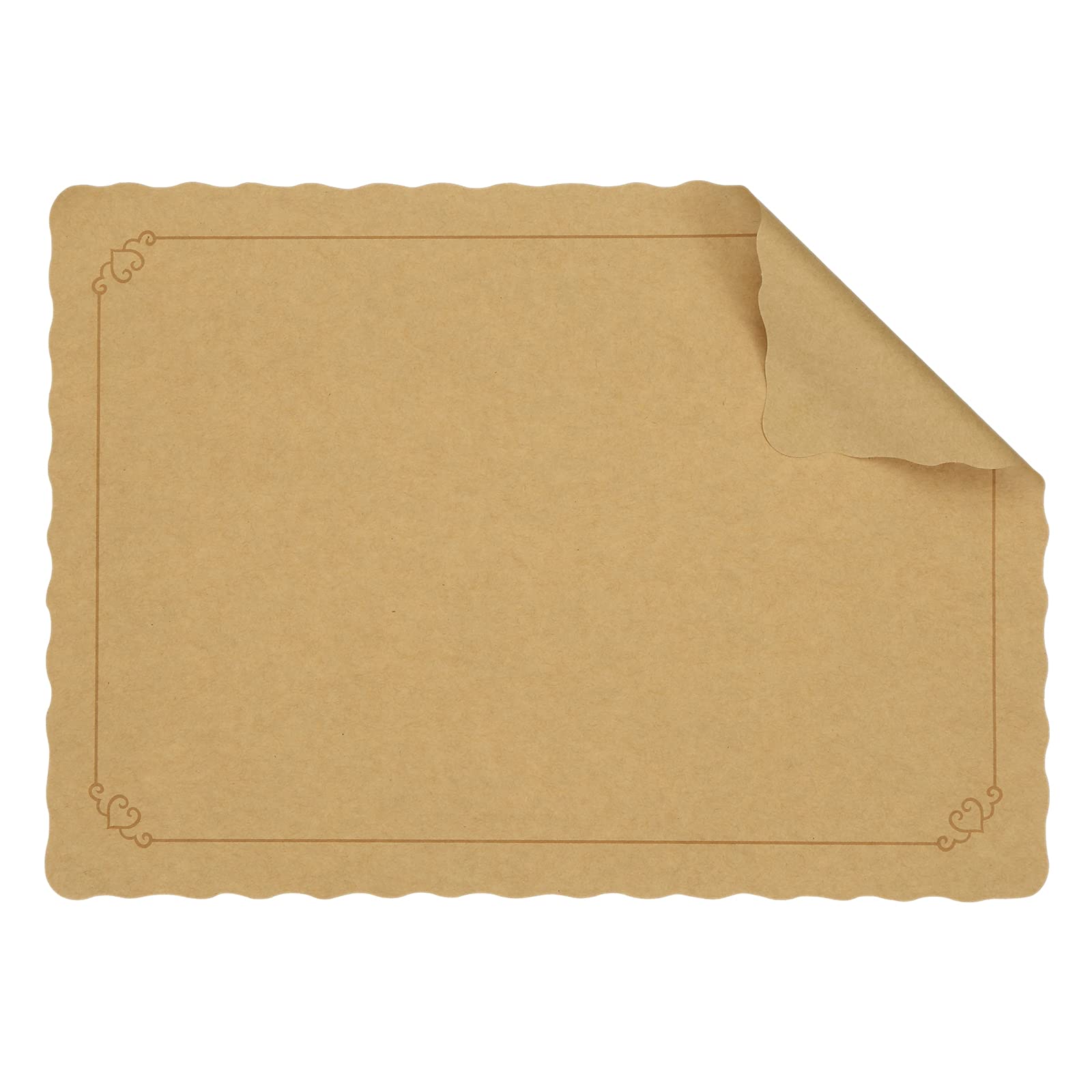 Peohud 200 Pack Disposable Paper Placemats, 10 x 14 Inches Kraft Paper Table Mats, Placemat with Decorative Wavy Edge for Cakes, Desserts, Baked Treat Display
