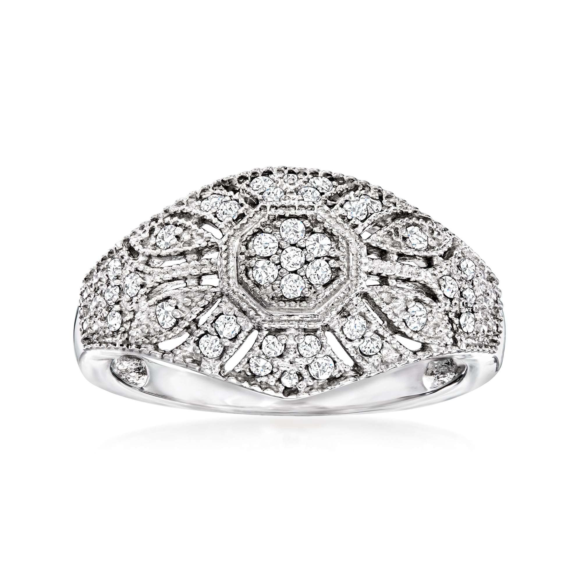 Ross-Simons 0.25 ct. t.w. Diamond Vintage-Style Milgrain Ring in Sterling Silver. Size 7