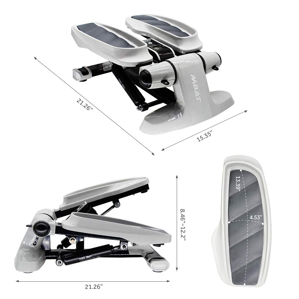 MBAT Mini Stepper Exercise Machine with LCD Monitor and Resistance Bands Wide Non-Slip Pedals, Grey