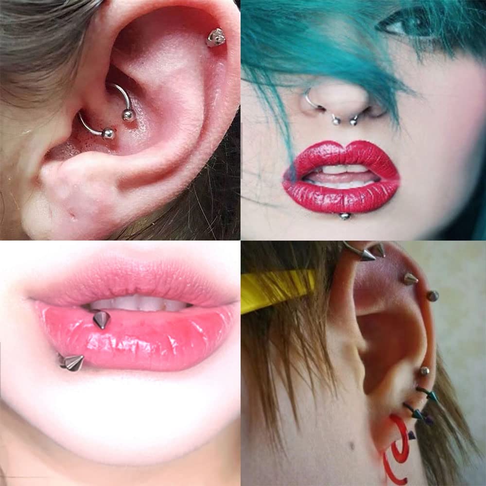 SENLANSP 12PCS 16G Stainless Steel Nose Septum Rings Horseshoe Spike Lip Rings EarringEyebrow Piercing Ring Simple yet Elegant for Women Men (silver)