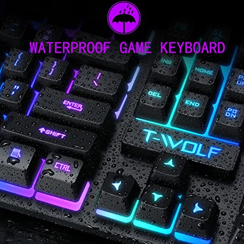 RRGB Backlit Membrane Gaming Keyboard with Multimedia Keys Mechanical Feel Dedicated Media Control,C13 (Black)