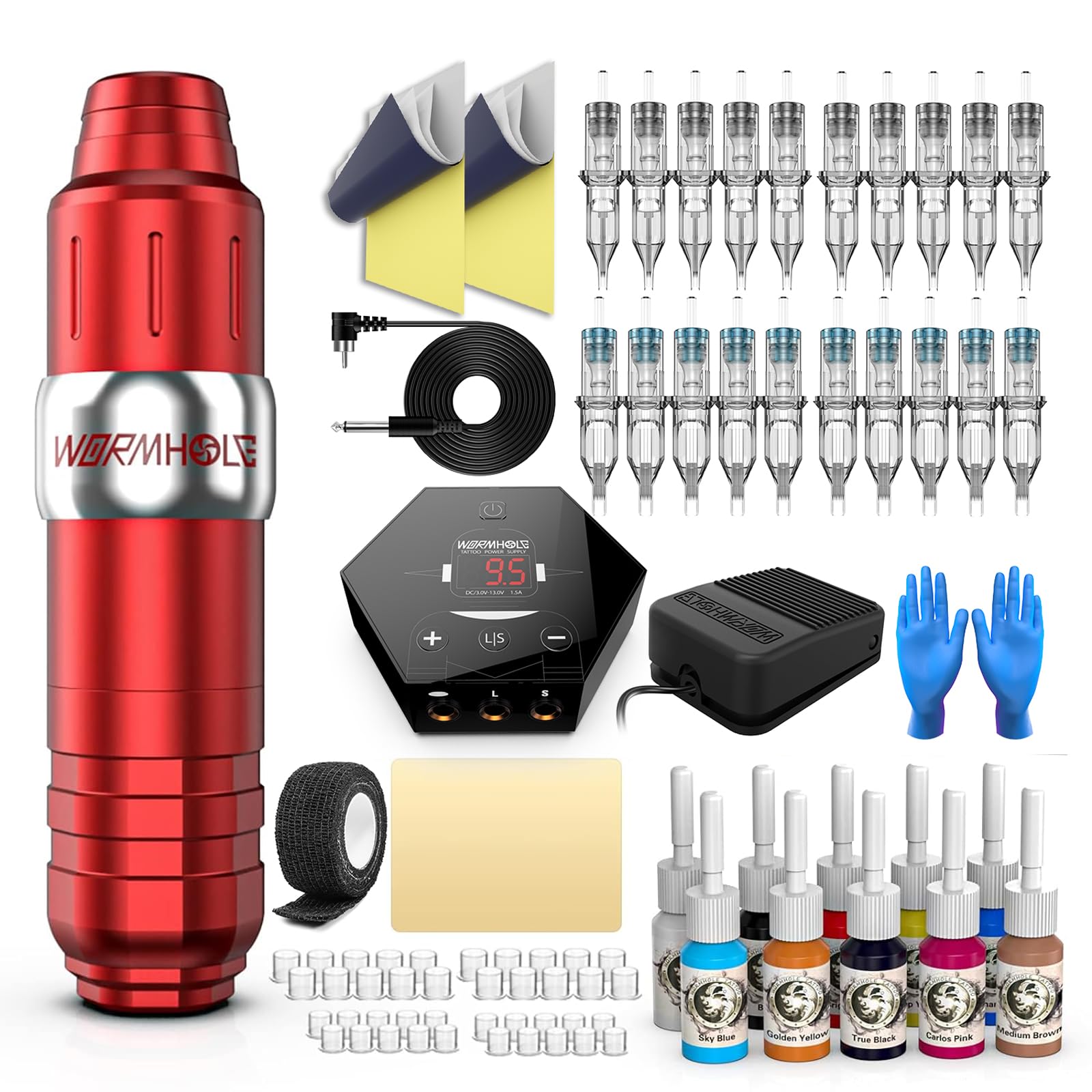 Wormhole Tattoo Kit, Rotary Tattoo Pen for Beginner,Tattoo Machine Kit Professional Complete with Tattoo Cartridge Needles, Tattoo Supplies