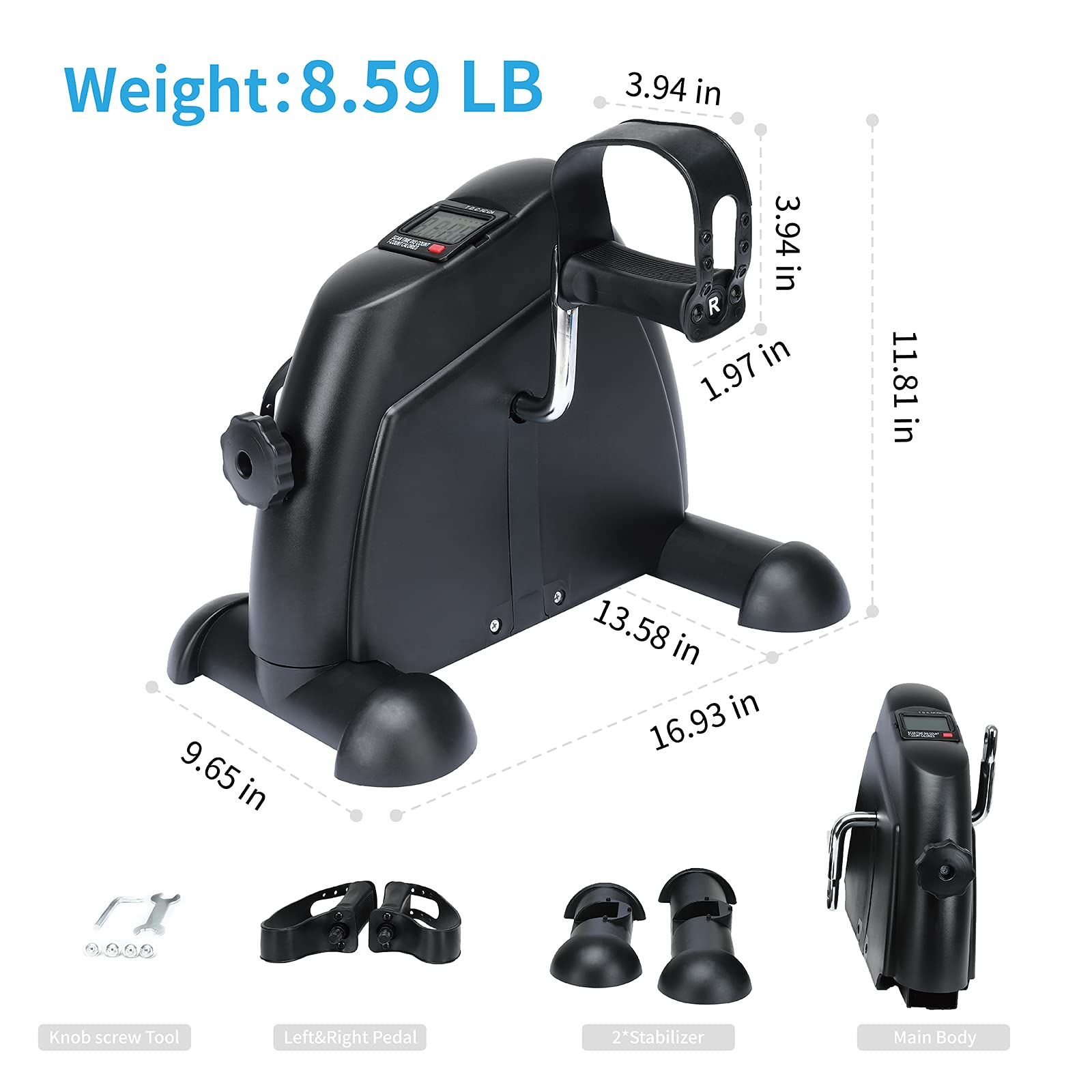 SSPHPPLIE Pedal Exerciser Bike,Mini Under Desk Mini Cycle Foot Pedal with LCD Display Arm/Leg Workout(Black)