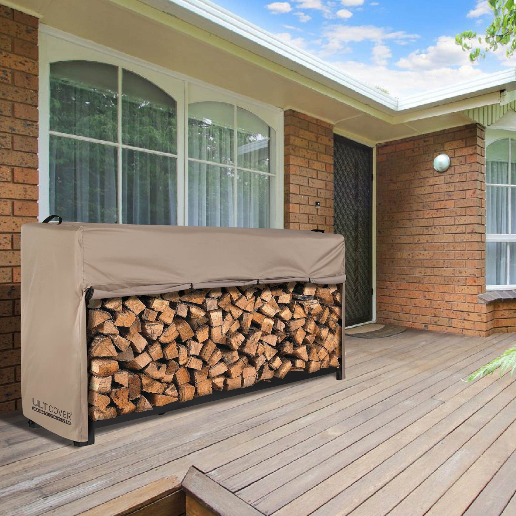 ULTCOVER Waterproof Firewood Racks Cover 8 Feet Heavy Duty Outdoor Logs Holder Stand Cover
