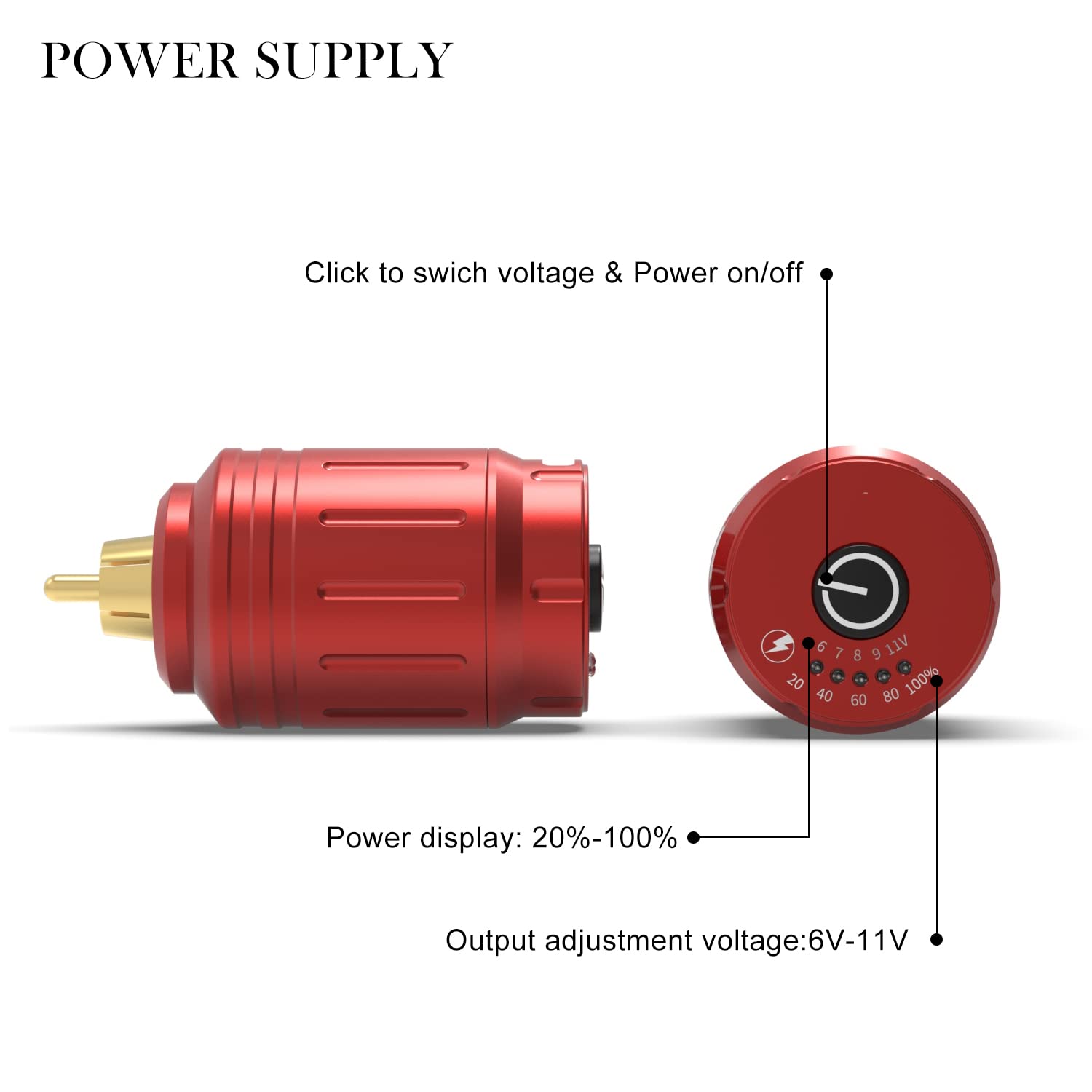 Wormhole Tattoo Power Battery Wireless Tattoo Power Supply for Tattoo Pen 1350MAH Tattoo Power Bank RCA Connector Rechargeable USB WB09-B