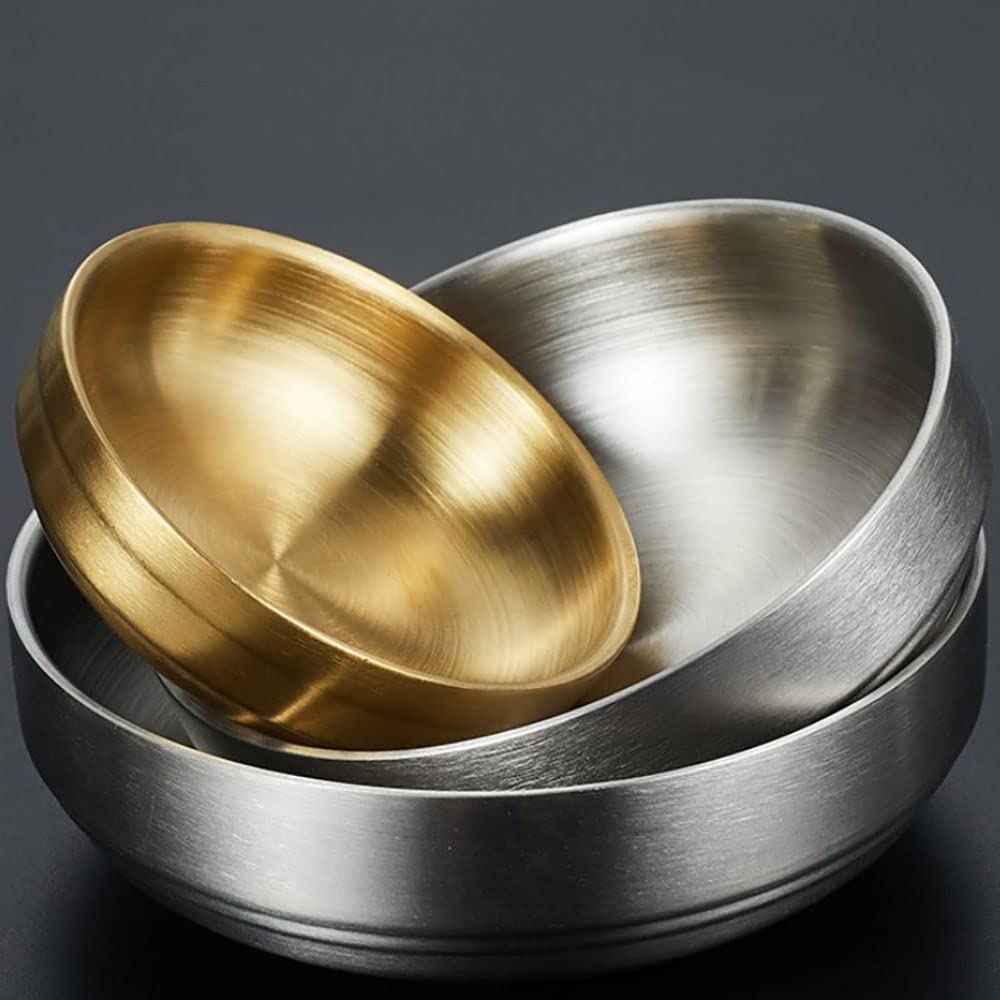 SHISI Korean Bibimbap Bowl Stainless Steel Double Layer Insulated Bowl Soup Bowl Mixing Bowl for Kitchen Flatware(12cm,Silver)
