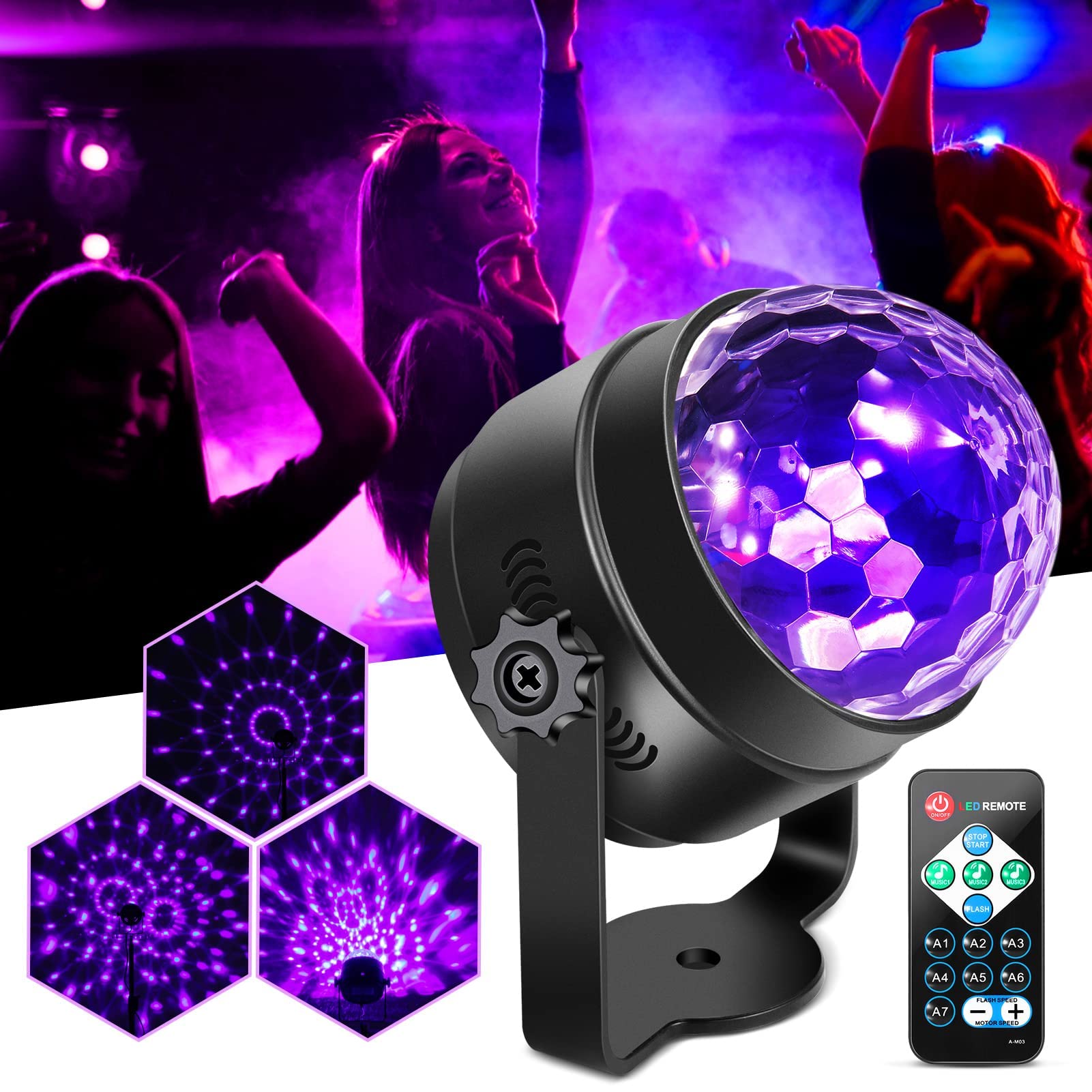 LUNSY Sound Activated Party Lights with Remote Control Dj Lighting RGB Disco Ball Light, Strobe Lamp 7 Modes Stage Par Light for Home Room Dance Parties Bar Xmas Wedding Show Club - 2PACK