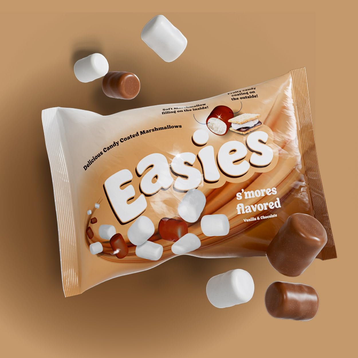 Marshmallow Smores Flavored Mini Marshmallows Candy - Mix of Chocolate Covered & Vanilla Coated - Individual Packets, 1.97 oz, Pack of 18 - Perfect for Hot Chocolate, and Snacking