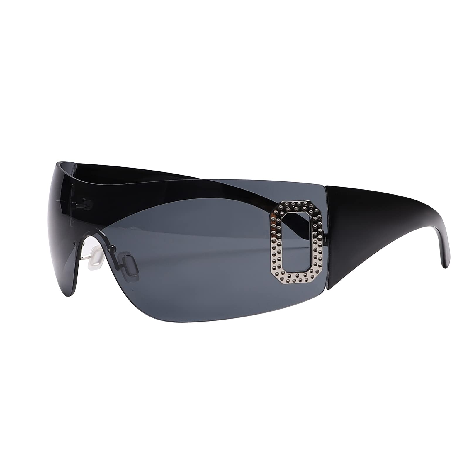 SENMARIES Wrap Around Y2K Sunglasses for Women Shield Jeweled Sun Glasses Retro Frameless Eyewear