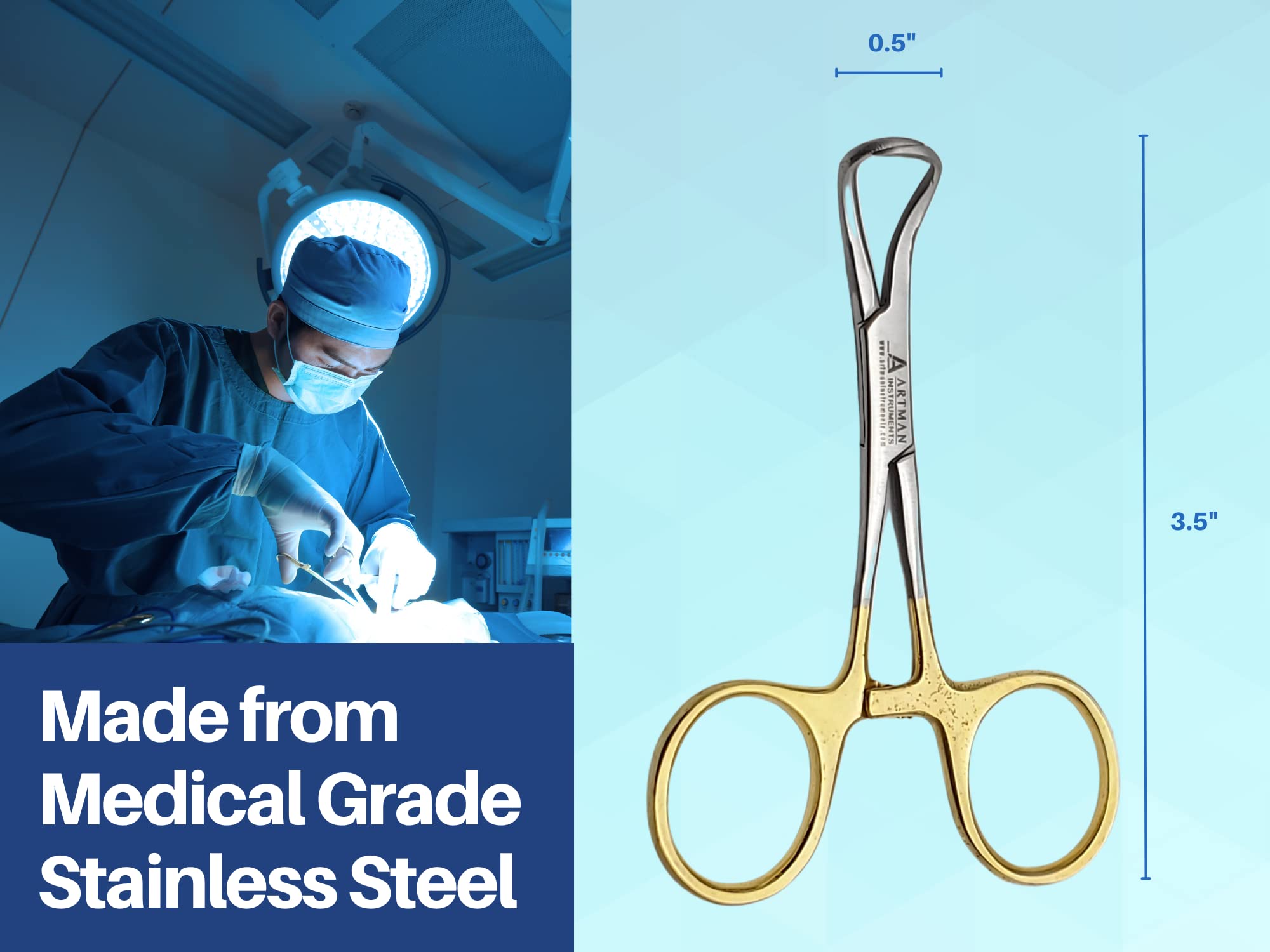 Towel Clamp Backhaus Forceps Gold Plated 3.5" Medical Surgical Instrument ARTMAN Set of Three (3)