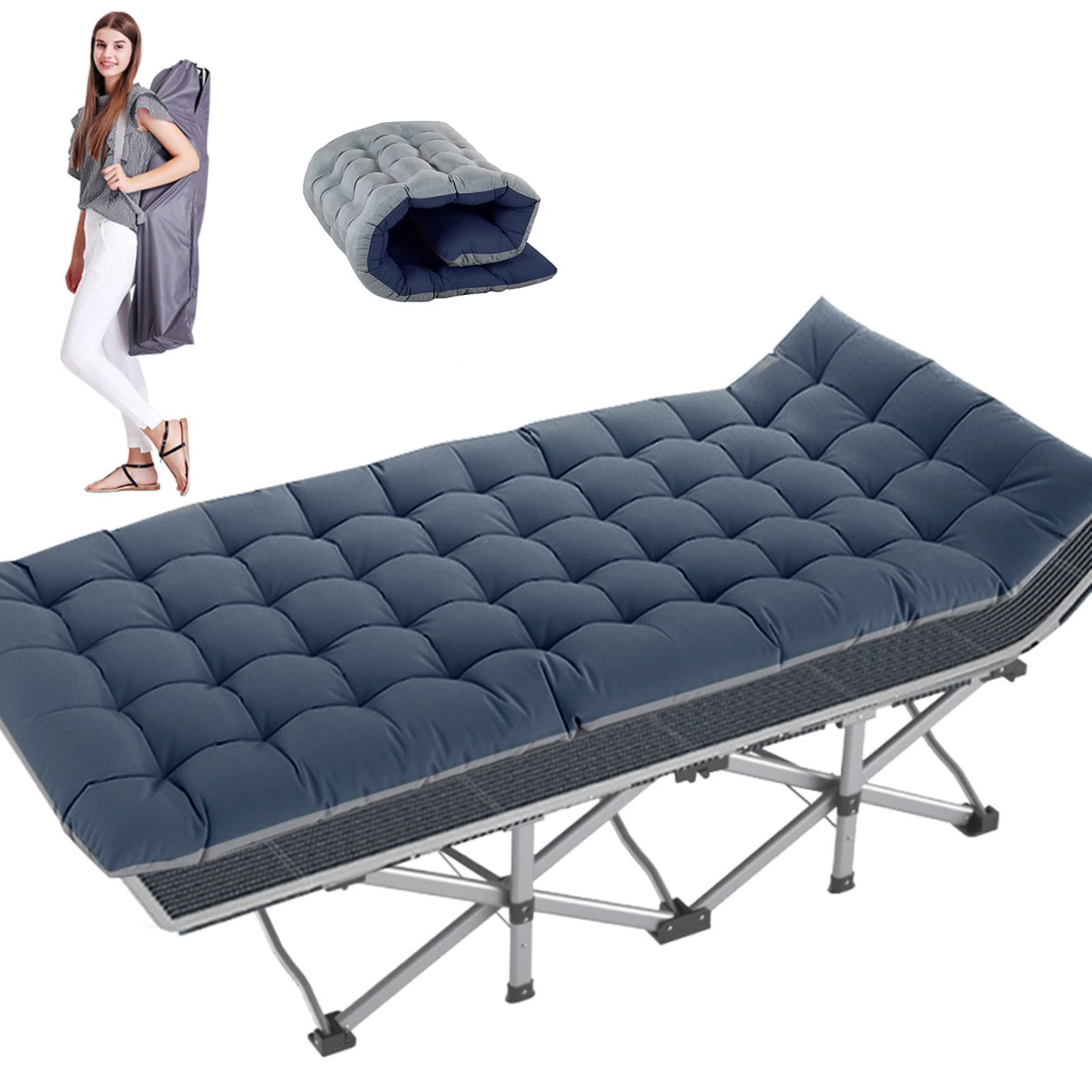 Oeyal Folding Camping Cots for Adults, Folding Cots for Sleeping, Portable Travel Camp Cots Guest Bed, Heavy Duty Sleeping Cot with Mattress and Carry Bag for Indoor & Outdoor Use