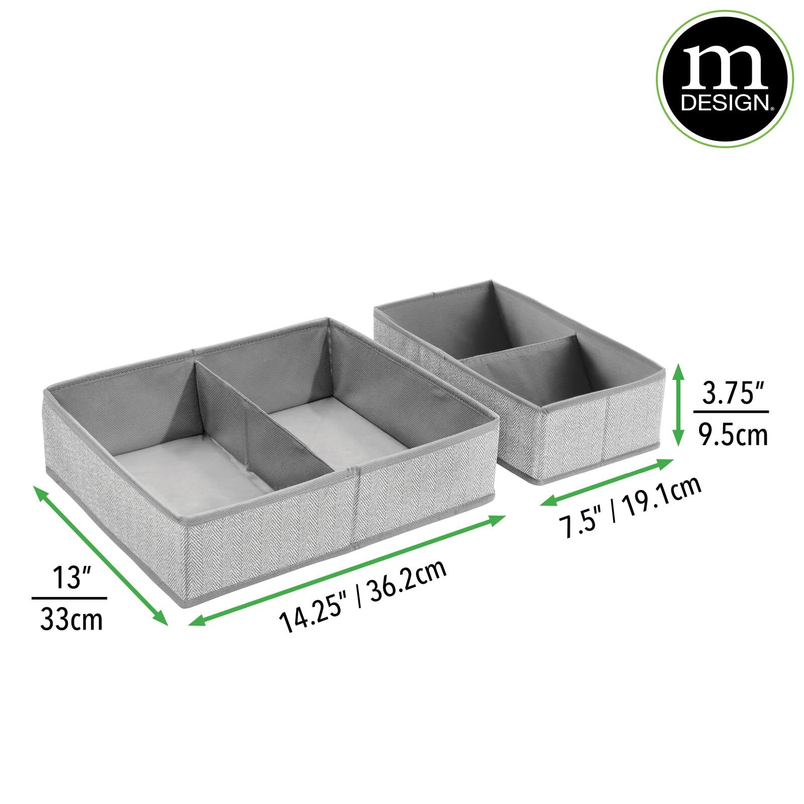 mDesign Soft Fabric Dresser Drawer and Closet Storage Organizer Bin for Bedroom - Holds Lingerie, Bras, Socks, Leggings, Clothes, Purses, Scarves - 4 Pack - Gray Herringbone