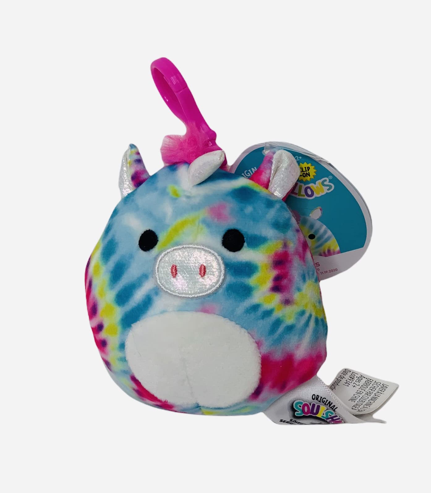 Official KellyToy Squishmallows 3.5 inch Backpack Clip On Clips Plush Stuffed Animal (Atlas Rainbow Unicorn Clip)