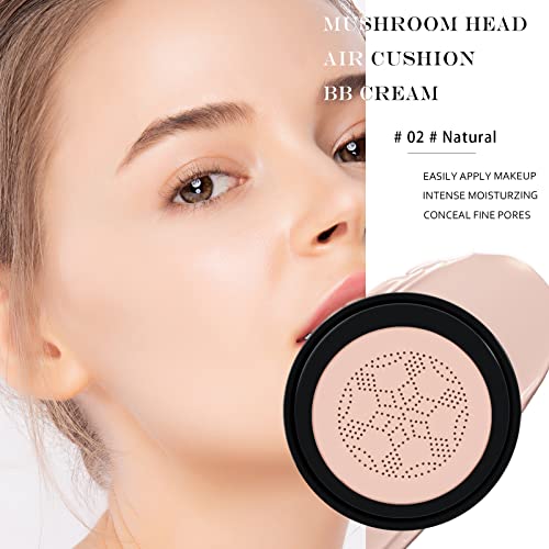 Ownest Mushroom Head Air Cushion BB Cream, Concealer Lasting Nude Makeup Moisturizing Pigment CC Liquid Foundation, Even Skin Tone Makeup Base Primer-Natural