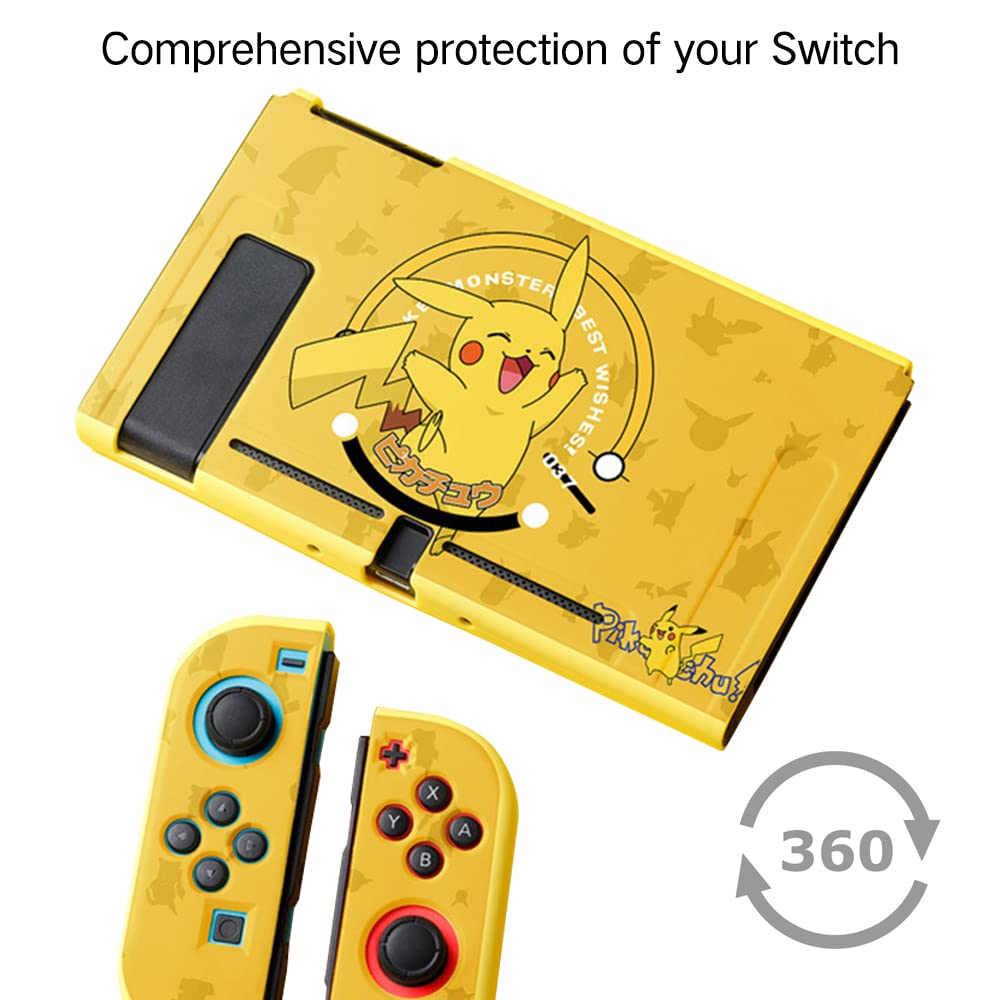 PERFECTSIGHT Protective Case Compatible with Nintendo Switch | Cute Pikachu | Anti-Scratch Shockproof Slim Cover Case for NS Switch and Joy-Con, Hard Shell Dockable Case