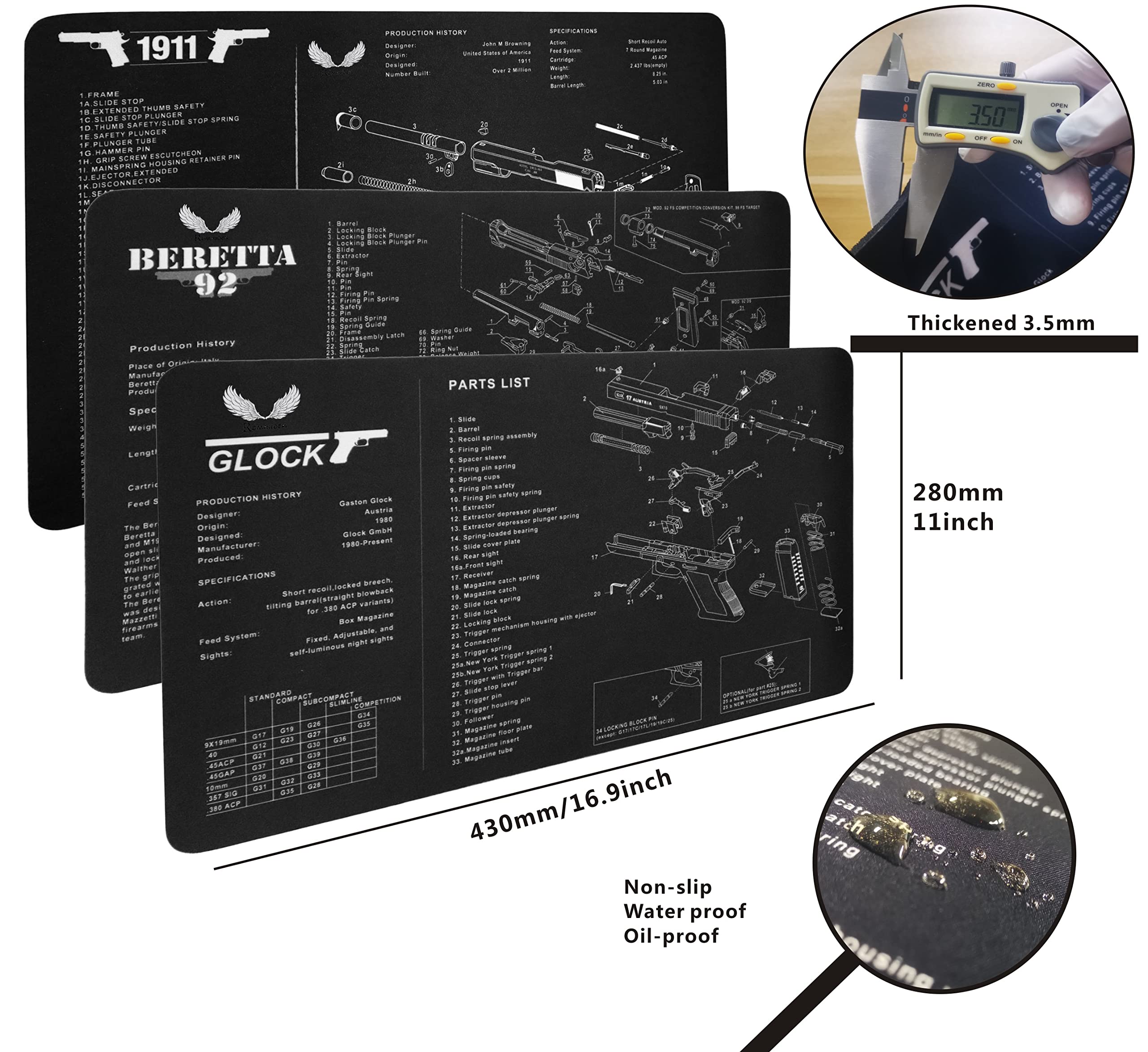 Romanideal Practical Entry-Level Gun Cleaning Kits Include Cleaning Mat with Removal Instructions and Gun Brushes Cleaning Picks Cleaning Patches 6 Inch Cotton Swabs Etc. 14 Pieces (for Beretta 92)