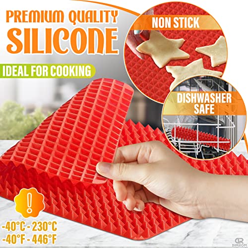 Silicone Baking Mat Red Pyramid - Nonstick Bakeware Microwave Bacon Cooker Pastry Mats Red BBQ Grill Mat Baking Supplies - 16 X 11'' Healthy Food Grade Silicone Mats For Kitchen Counter Grilling Mat