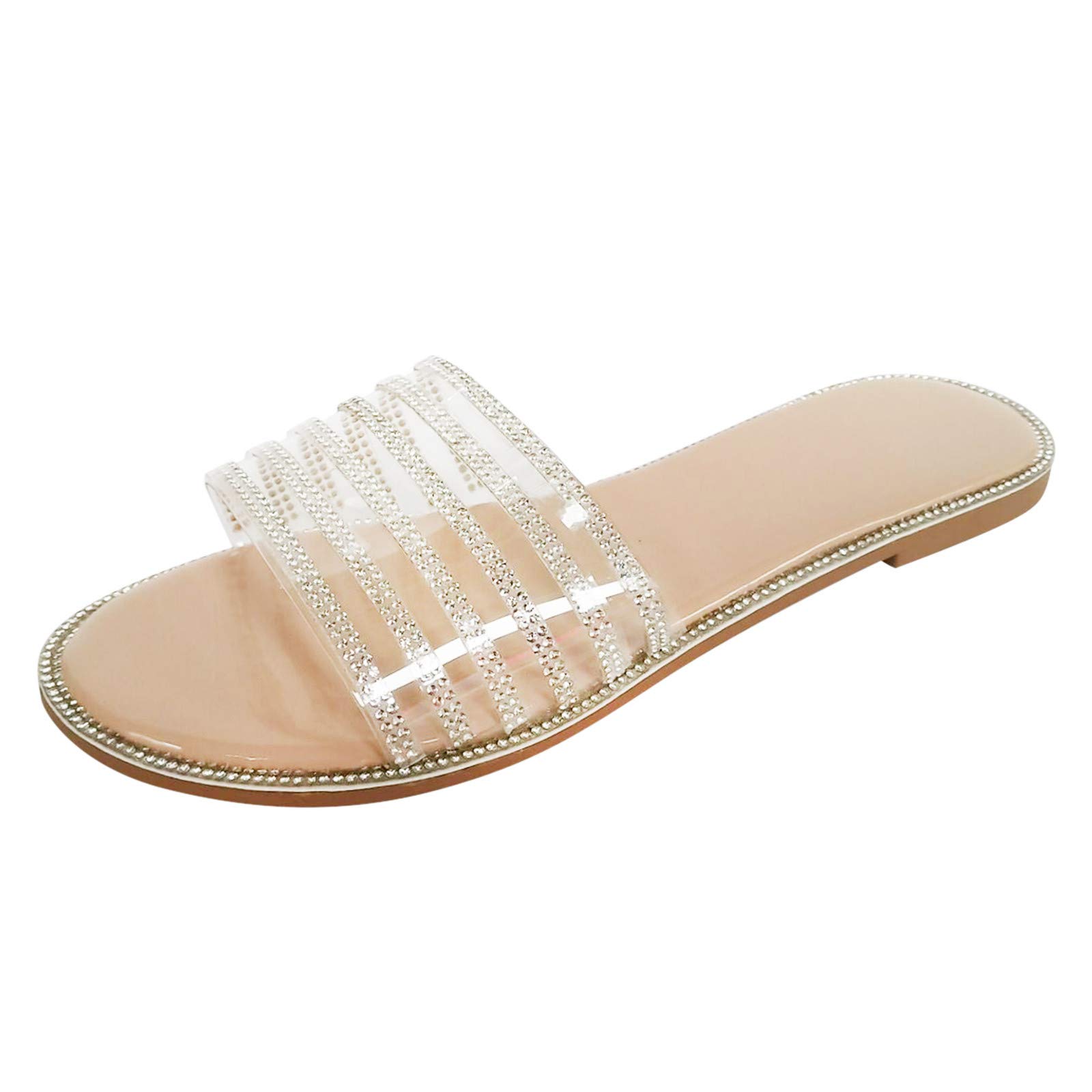 NOLDARES Sandals for Women Summer Casual Open Toe Rhinestone Slipper Slip-On Comfy Casual Flat Sandals