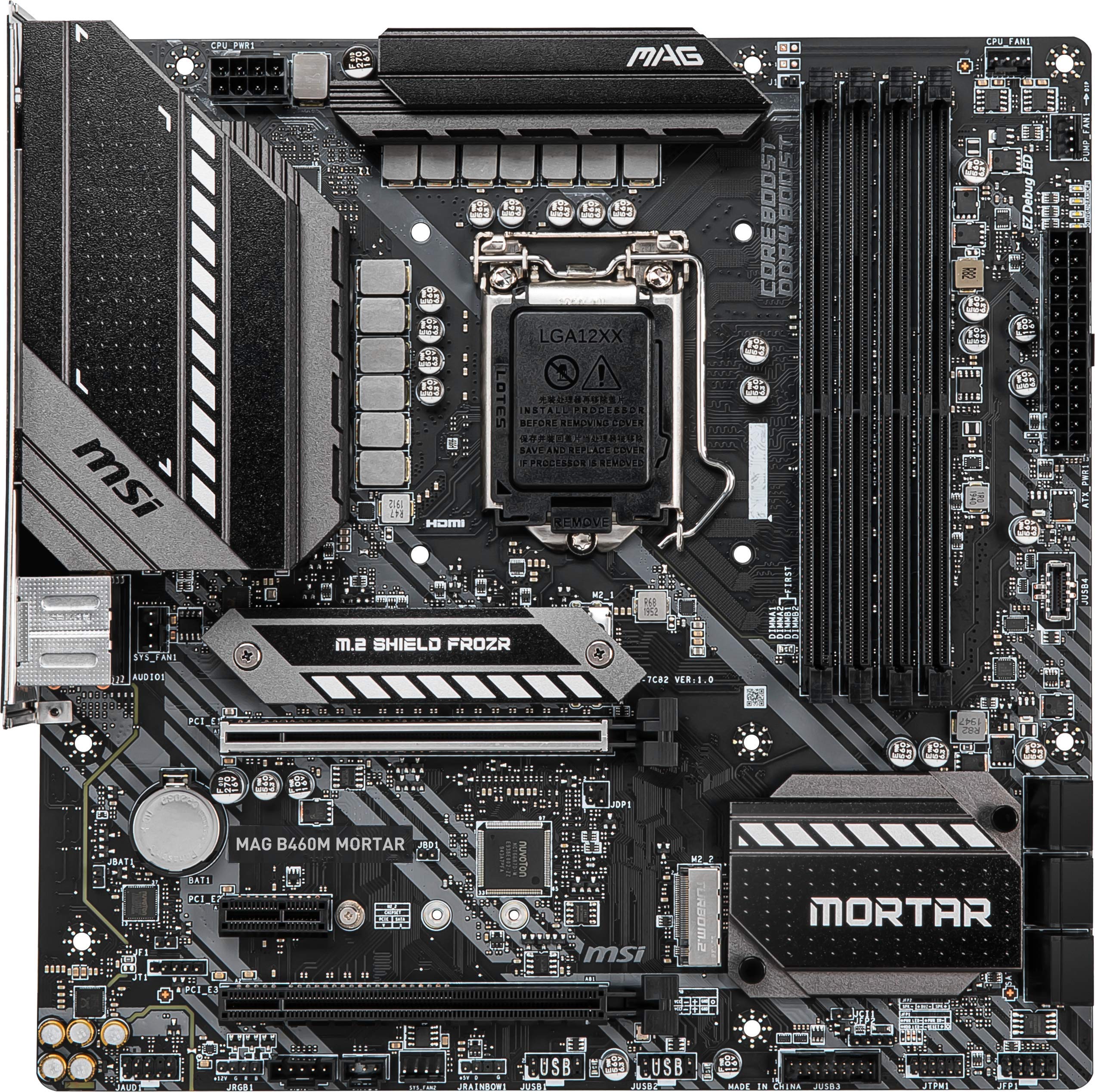 MSI MAG B460M Mortar Gaming Motherboard (mATX, 10th Gen Intel Core, LGA 1200 Socket, DDR4, CFX, Dual M.2 Slots, USB 3.2 Gen 1, 2.5G LAN, DP/HDMI)