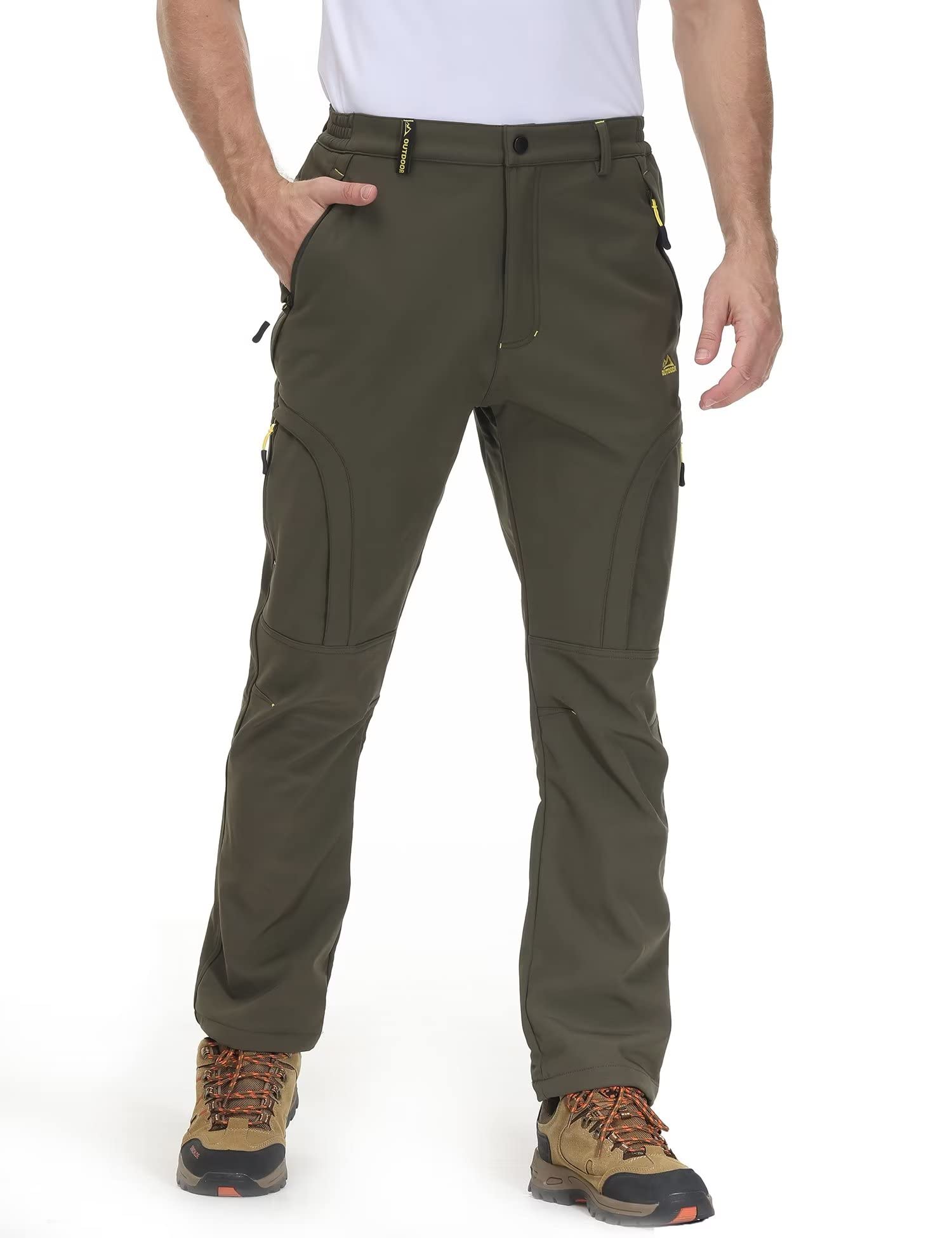 MAGCOMSEN Hiking Pants Mens Winter Pants Thick Pants Camping Pants Fleece Lined Pants Snow Pants Men Green