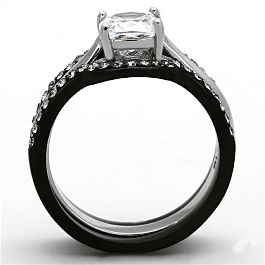Marimor Jewelry His and Hers 4 Piece Black Stainless Steel and Titanium Wedding Engagement Ring Band Set Size Women's 10 Men's 10