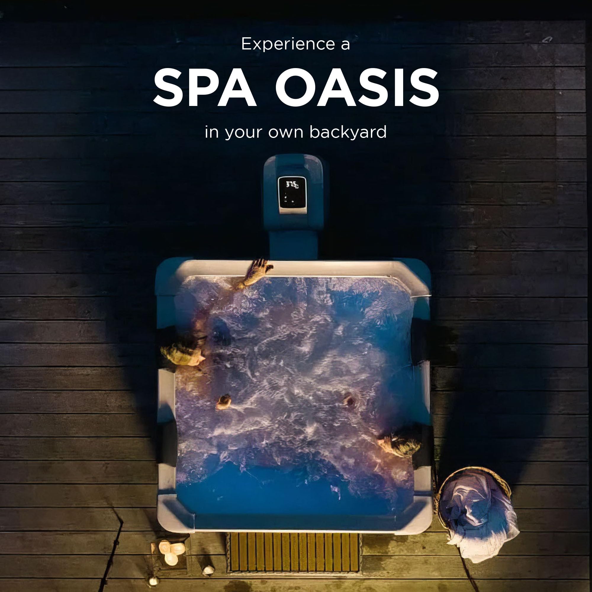 MSpa Oslo 6 Person Squared WiFi MSpa App Controlled Hot Tub with Hydro Massage Jets Plus, OLED Touch Screen Control and LED Strip, Gray/White