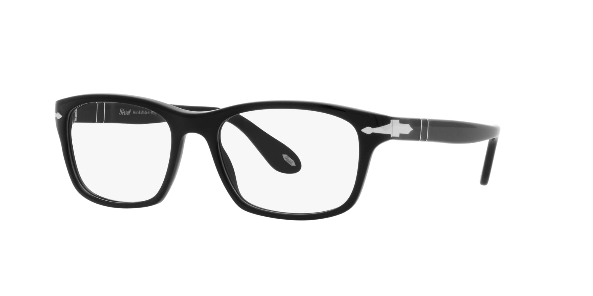 Persol PO3012V Square Prescription Eyewear Frames, Black/Silver/Demo Lens, 52 mm