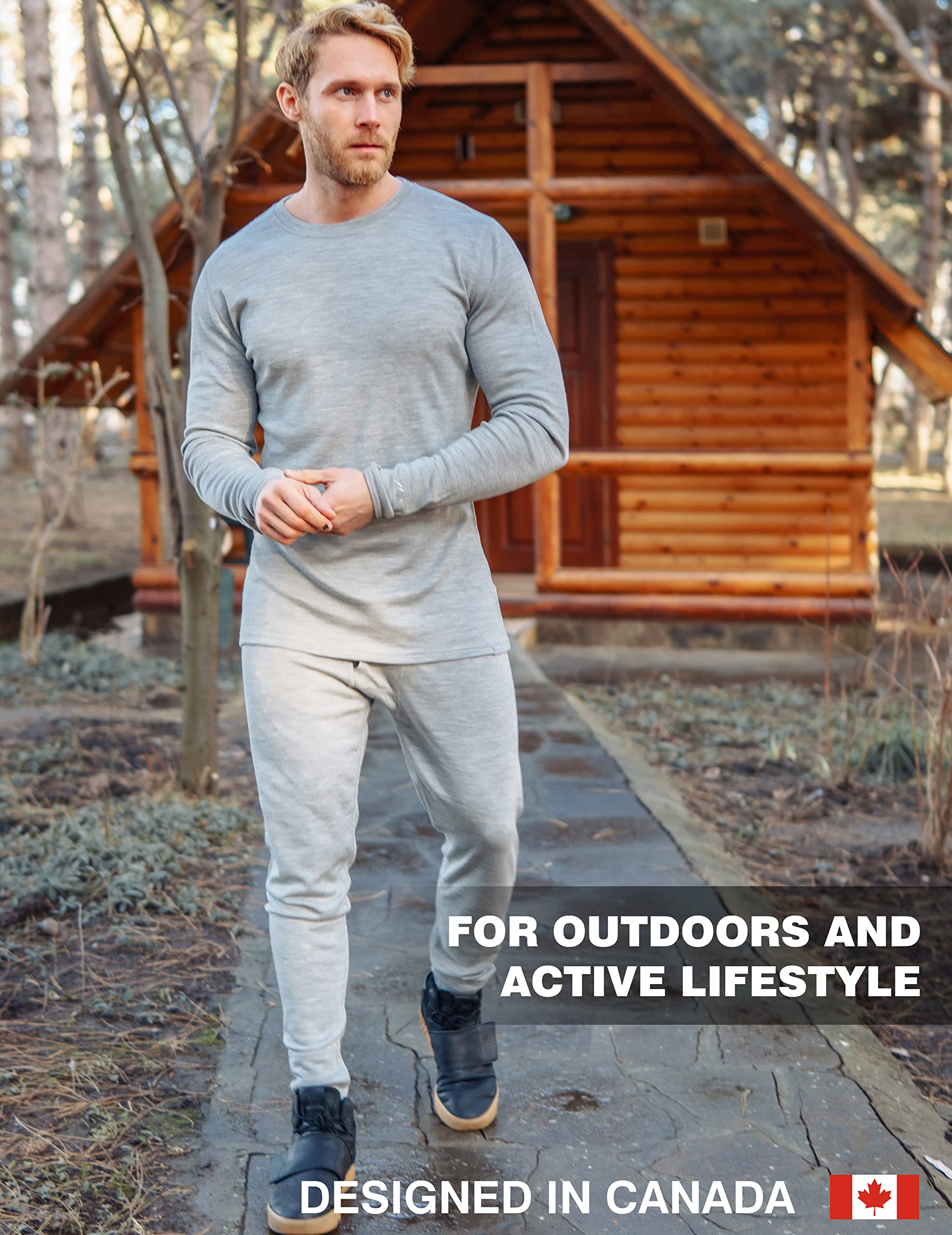 Merino Wool Base Layer Mens Bottom Pants 100% Merino Wool Thermal Underwear Long Johns Midweight + Wool Socks (Medium, Charcoal Grey 250)