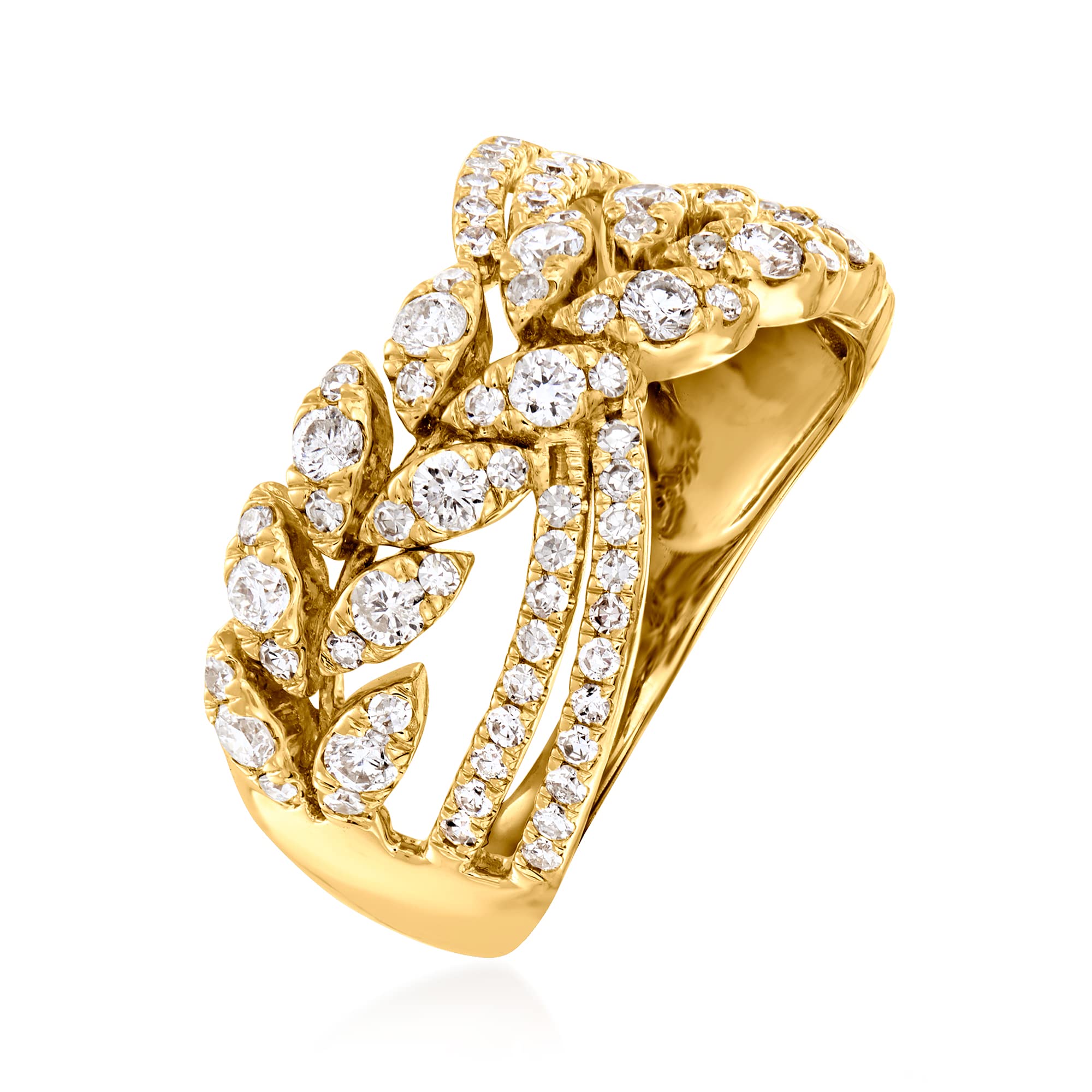 Ross-Simons 1.00 ct. t.w. Diamond Leaf Crossover Ring in 14kt Yellow Gold. Size 6