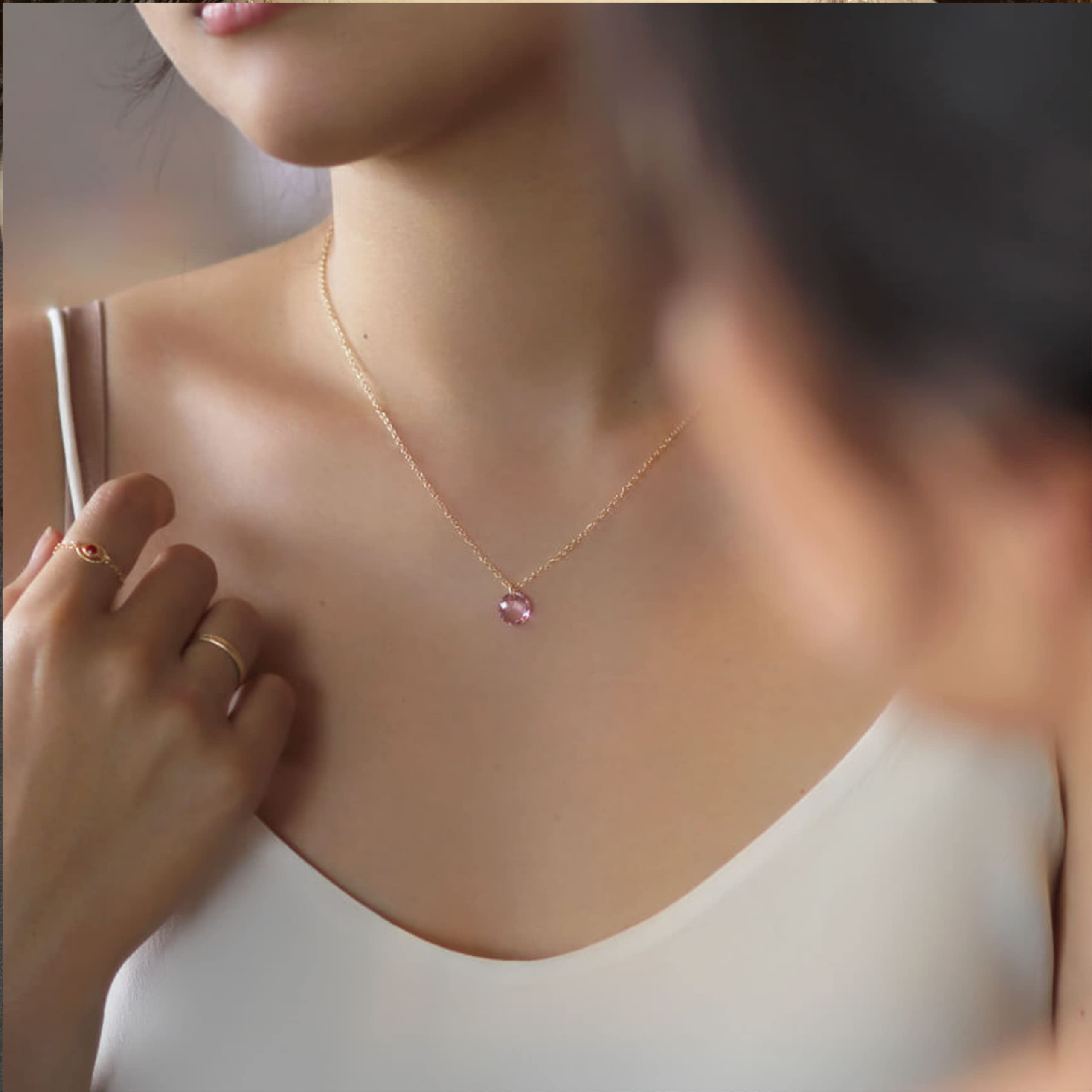 MaeMae February Birthstone Crystal Necklace, Amethyst Man-Made Crystal Gemstone, 14k Gold-Filled Chain 16β-18β