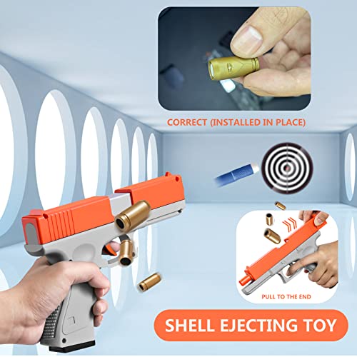 serfiman Soft Bullet Toys Foam Blasters & Guns Pistol with Foam Pellet Shell ejecting, Ball Blaster Splat Gun Dart Cool Stuff for Kid boy Age 6 8-10 Years Old (Grey and Orange)