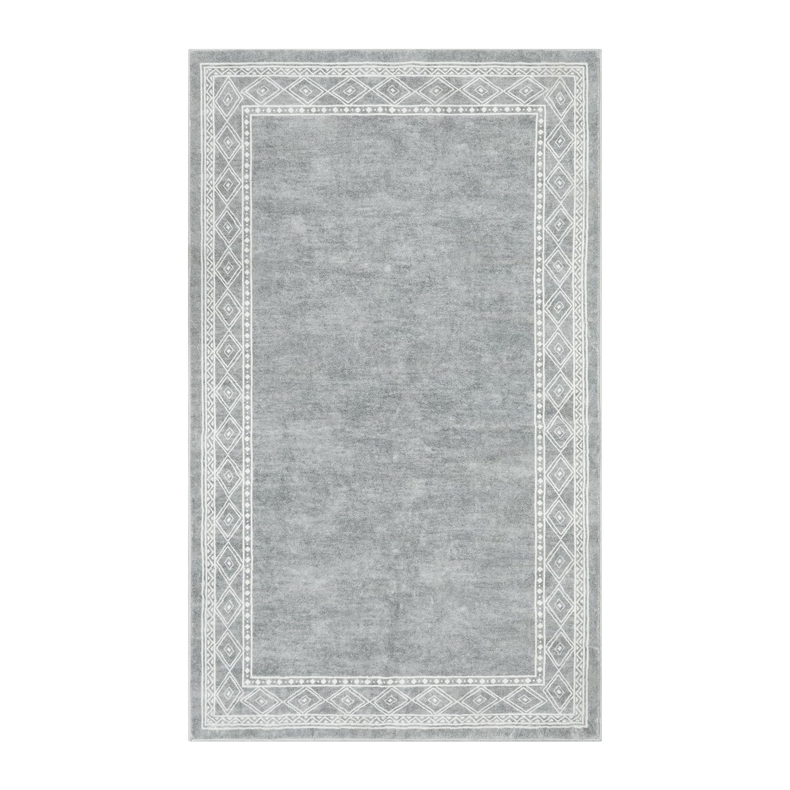 Lahome Modern Bordered Washable Bedroom Rug - 3x5 Rugs for Living Room Ultra-Thin Soft Gray Rug for Entryway Bedroom, Non-Slip Stain Resistant Small Carpet for Laundry Bedroom Office(3'x 5',Grey