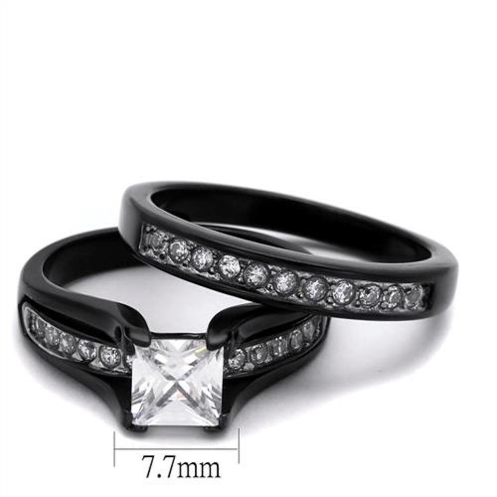 Marimor Jewelry His and Her Black Plated Stainless Steel Bridal Ring Set and Titanium Wedding Band Women's Size 06 Men's Size 08