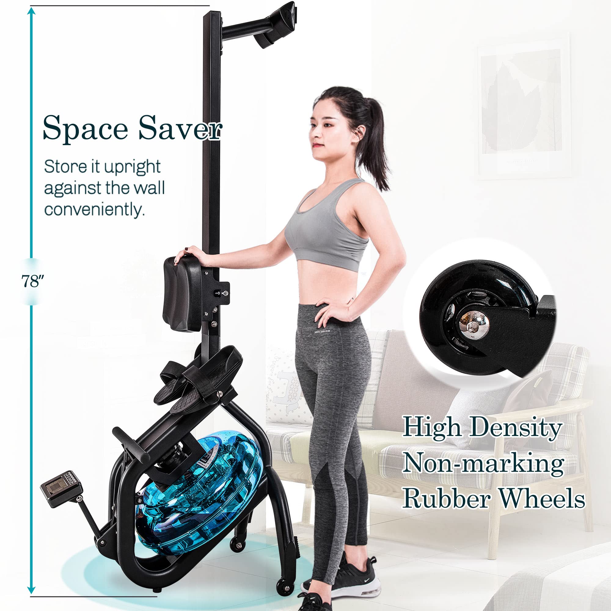 Merax Water Rower Foldable Rowing Machine 400 LBS Home Gym Cardio Fitness Equipment Water Resistance