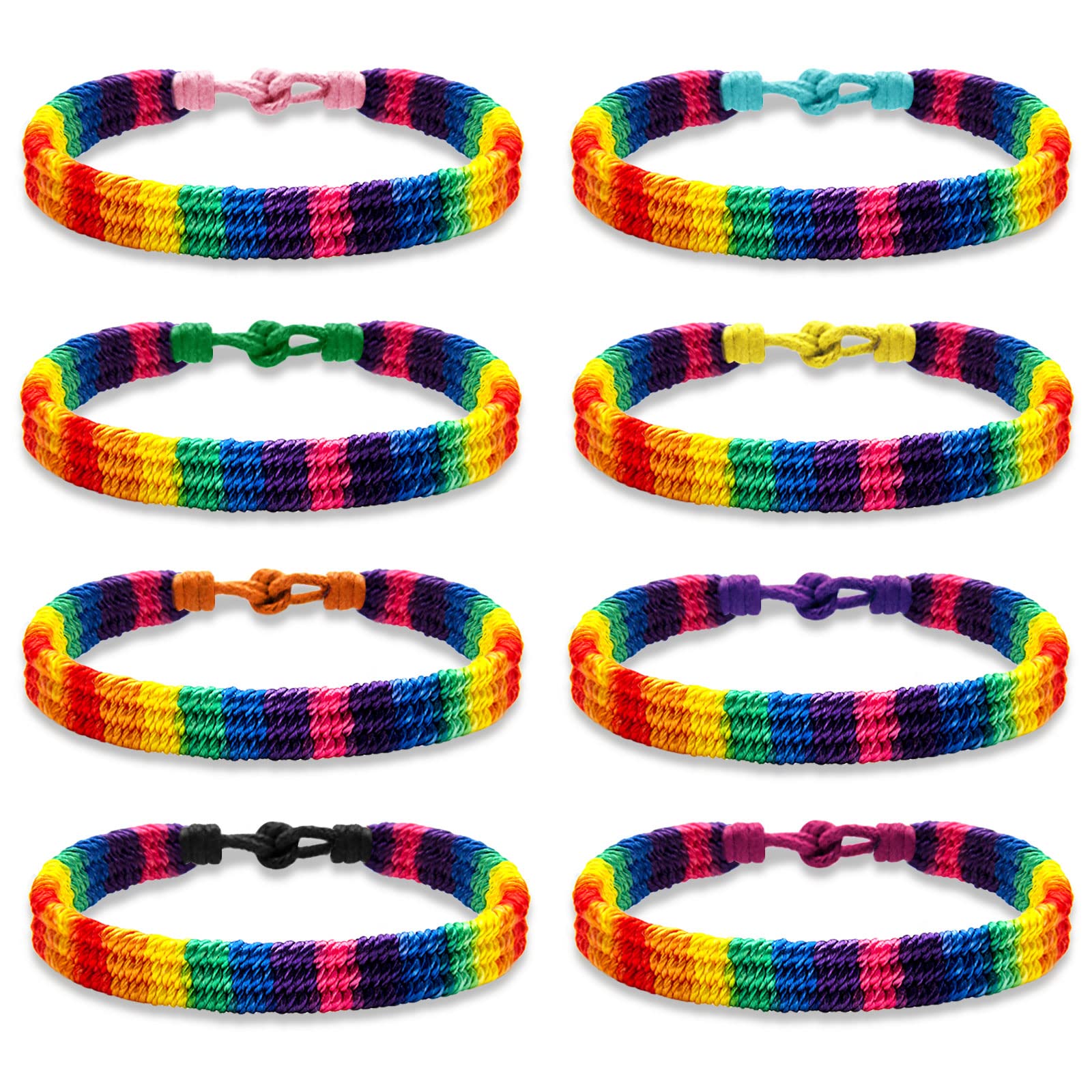Nanafast Rainbow LGBT Pride Bracelet Handmade Braided Friendship String Bracelet for Gay & Lesbian LGBTQ Wristband Adjustable Size Multicolors Pack of 8 Pcs