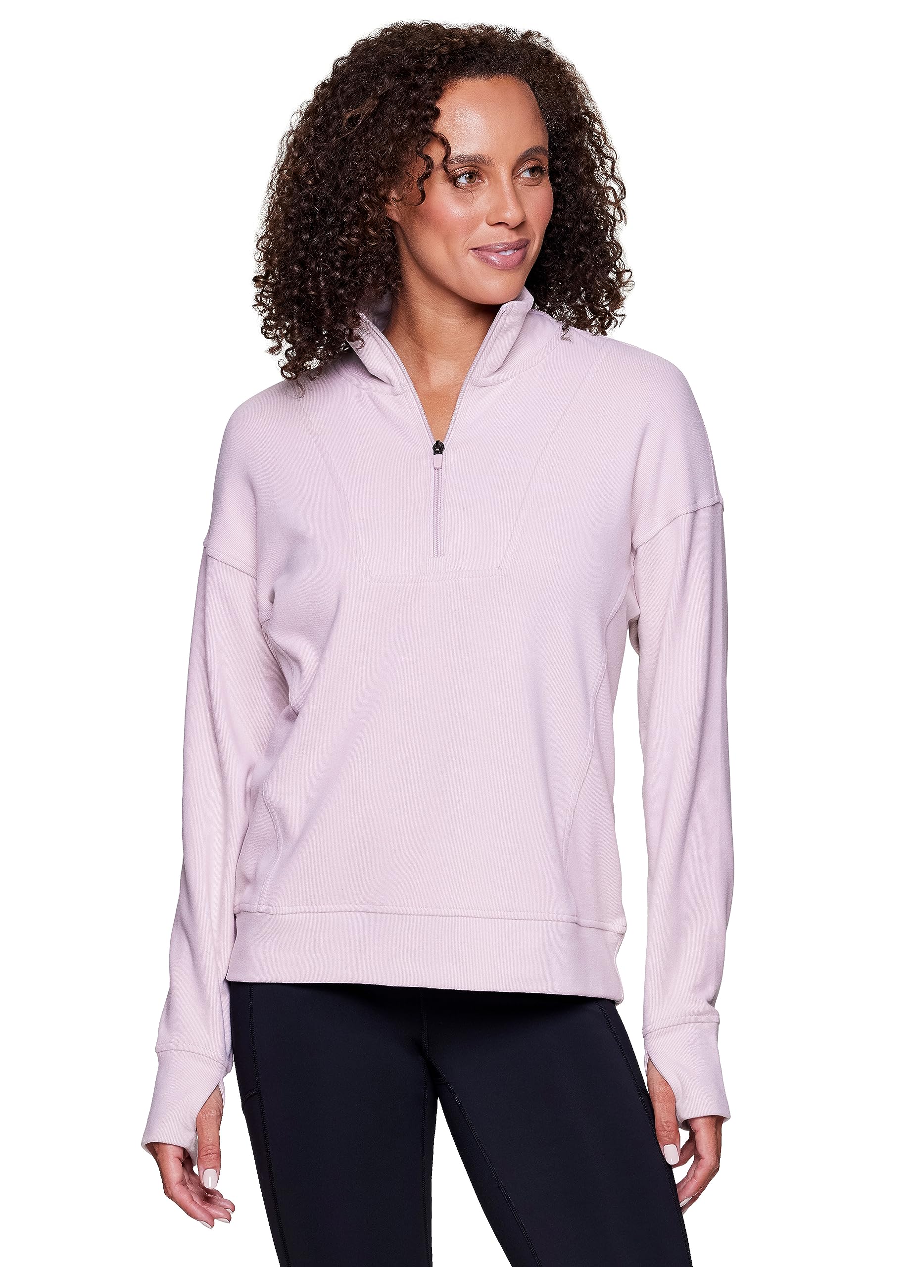 RBX Women's 1/2 Zip Pullover Soft Lightweight Zip Mock Neck Running Top Plush Purple L