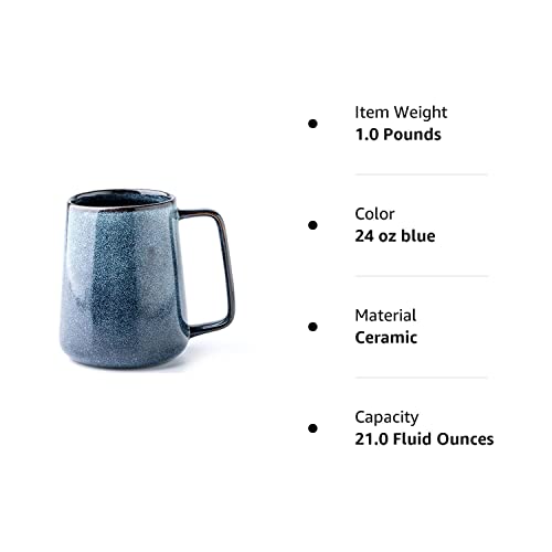 Large Ceramics Coffee Mugs,24 OZ,Large Handle Design,Extra Large Tea and Coffee Cup for Office and Home,Microwave And Dishwasher Safe(Color:24 oz blue)