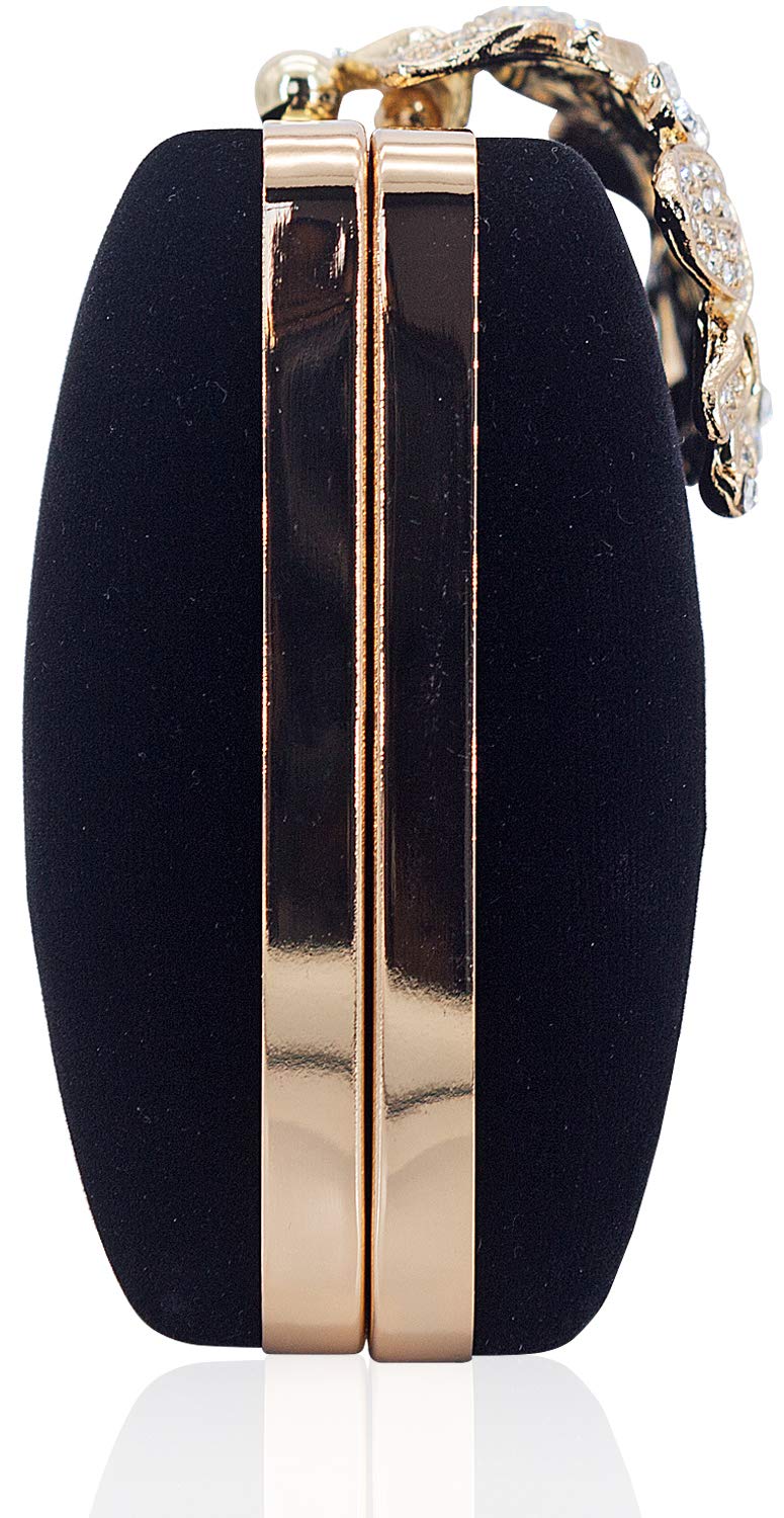 MagicLove Womens Evening Bag with Rhinestone Crystal Flower Closure Velvet Clutch Purse for Wedding Party Black